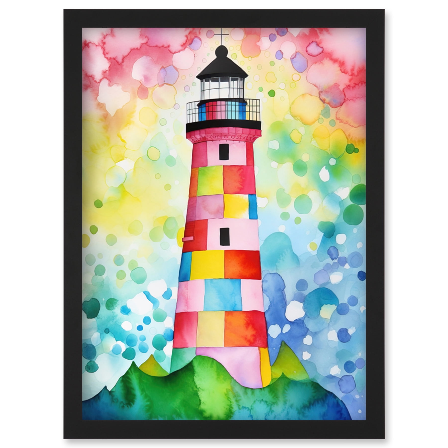 Lighthouse At Sunrise Dreamy Folk Art Watercolour Painting Artwork ...