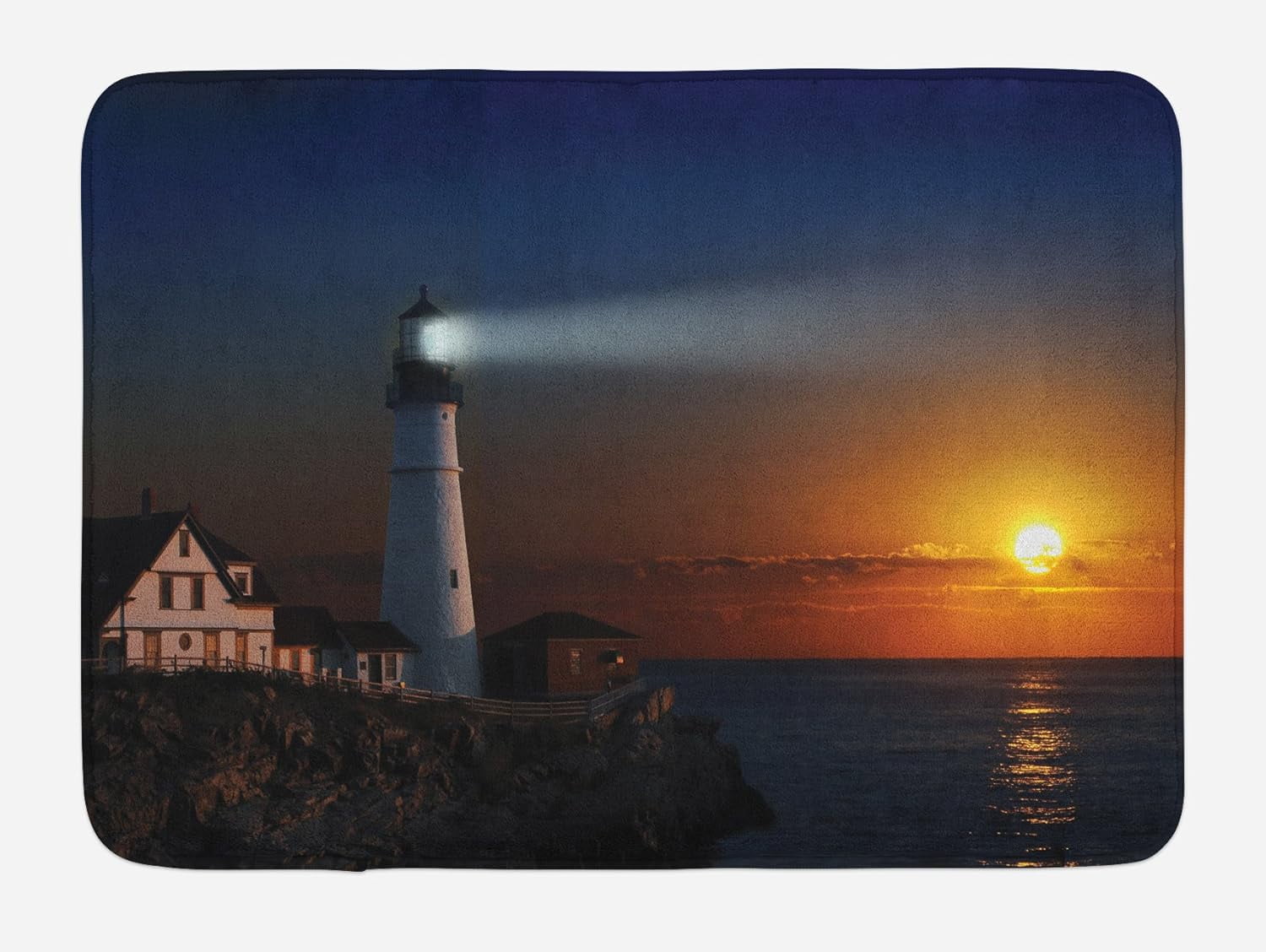 Lighthouse Bath Mat, Portland Headlight Lighthouse at Dawn Rocks Houses ...