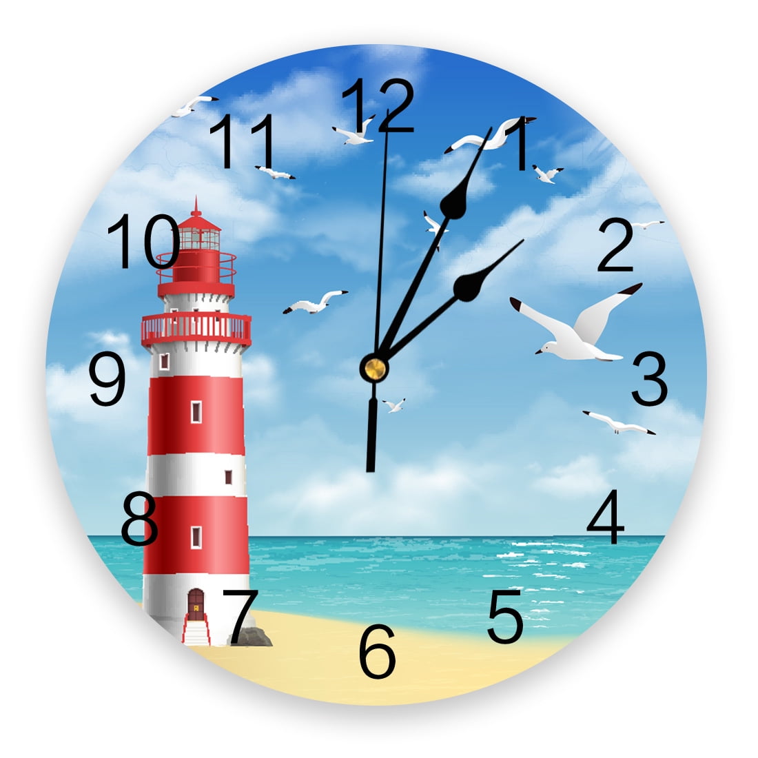 Lighthouse Beach Seagull 3D Wall Clock Modern Design Brief Living Room ...