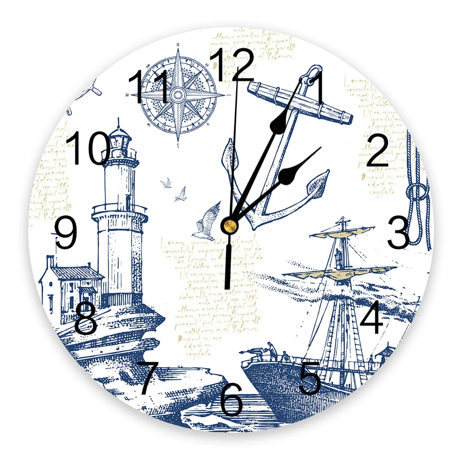 Lighthouse Beach Seagull Decorative Round Wall Clock Arabic Numerals ...