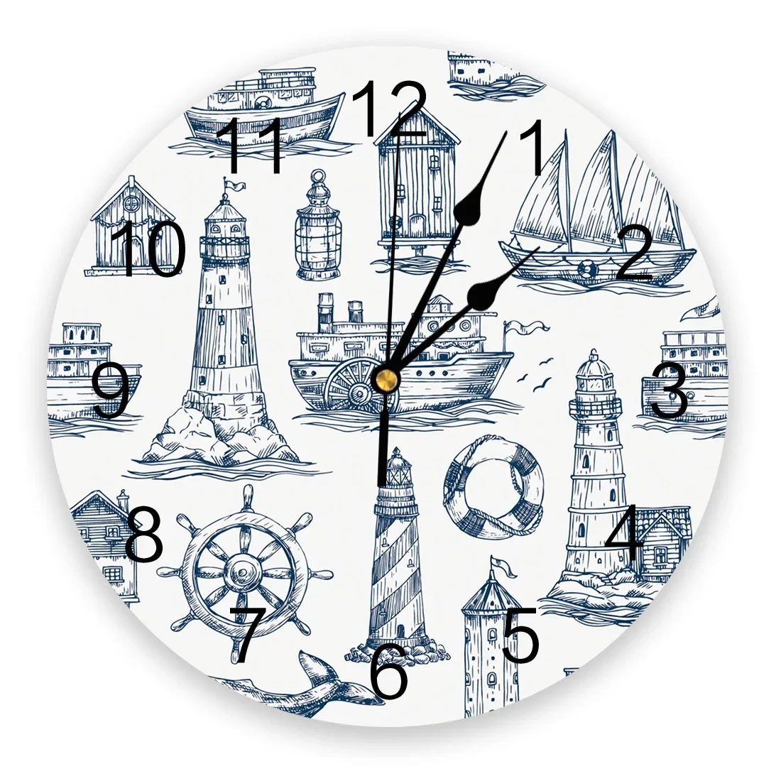 Lighthouse Beach Seagull Decorative Round Wall Clock Arabic Numerals ...
