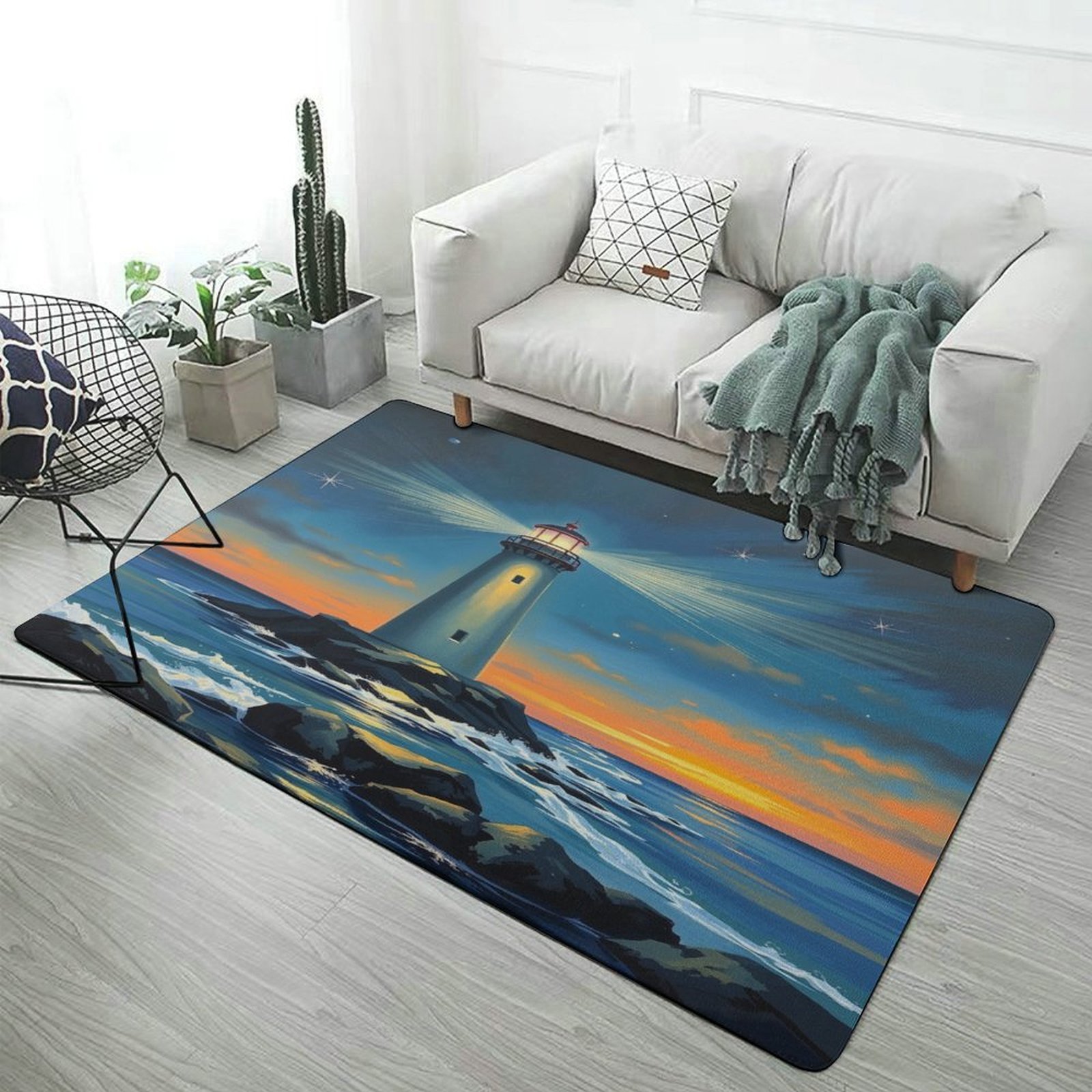Lighthouse Beams Ocean Sunset Carpet Large Size Living Room American ...