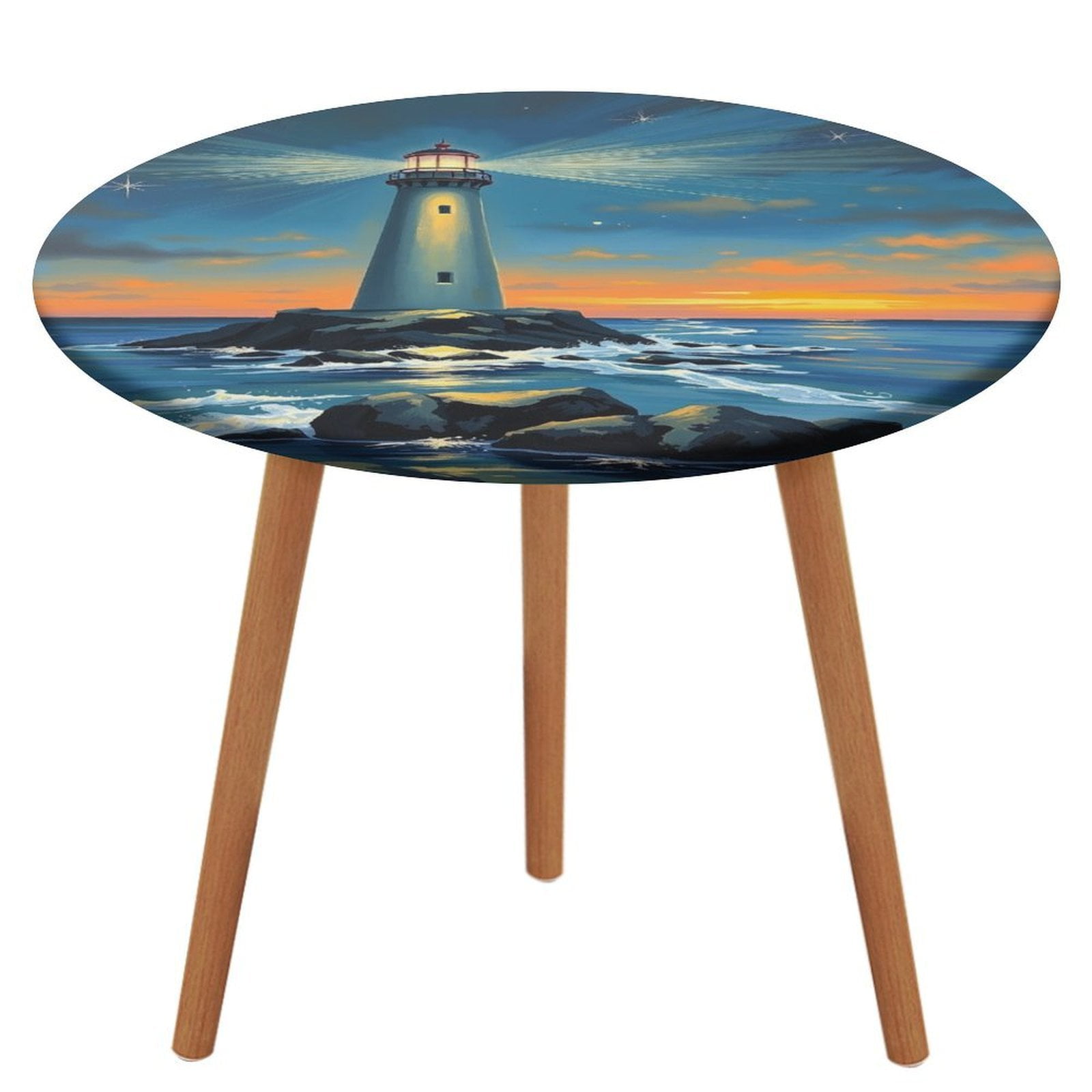 Lighthouse Beams Ocean Sunset Round Picnic Table Cloth Waterproof ...