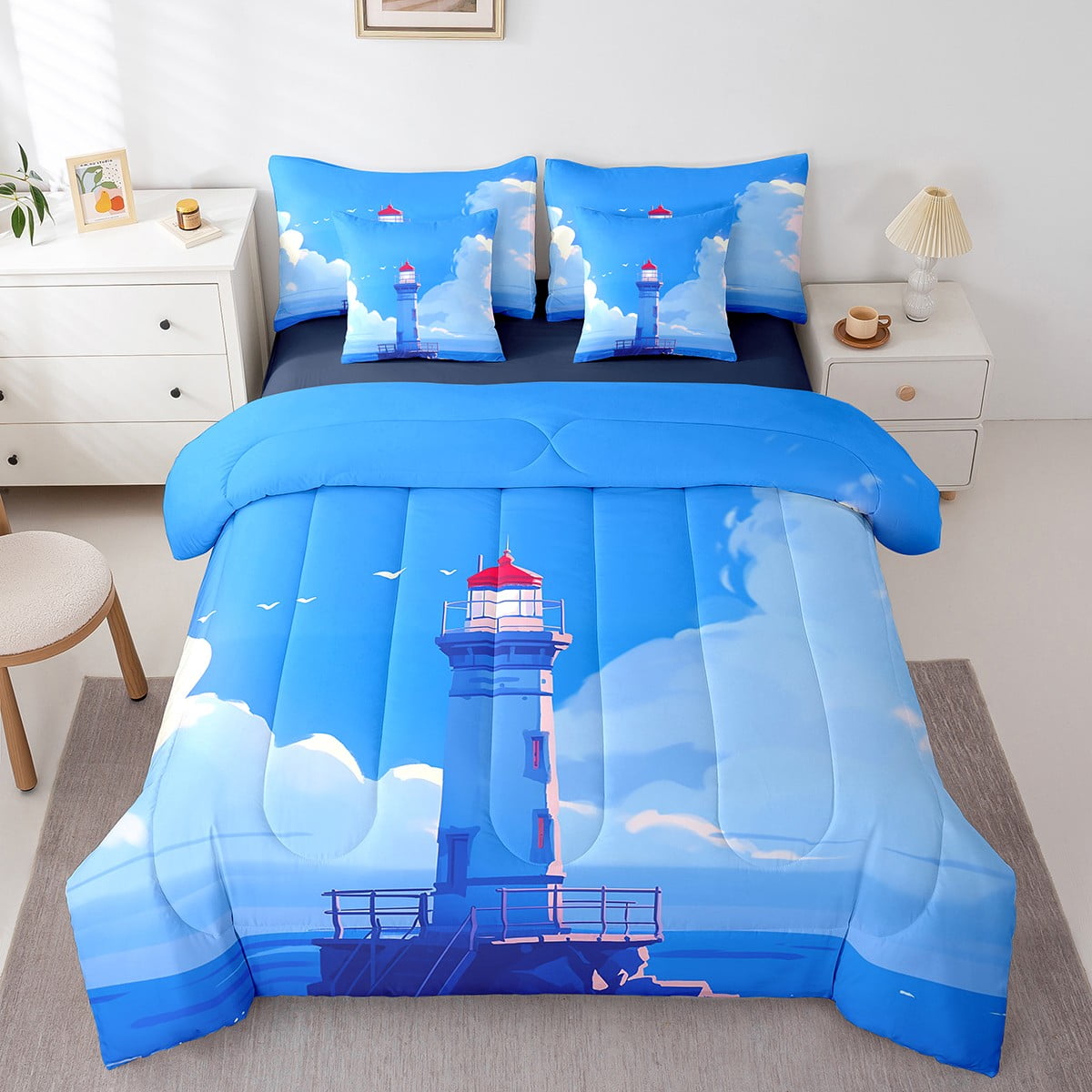 Lighthouse Bed In A Bag Full Comforter Set 7 Piece,Coastal Ocean ...