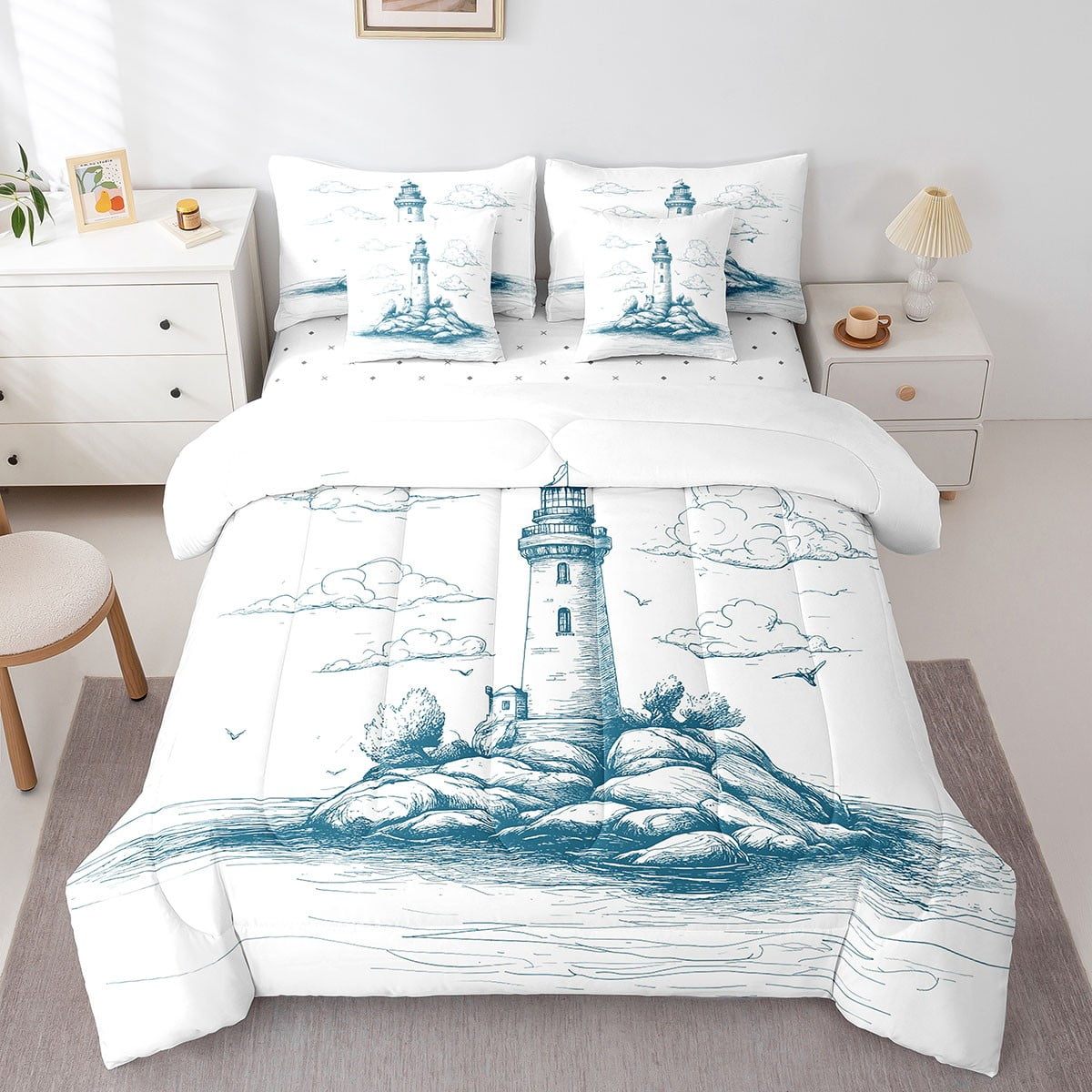 Lighthouse Bedding Set Twin,Nautical Comforter Set Teens Adults ...