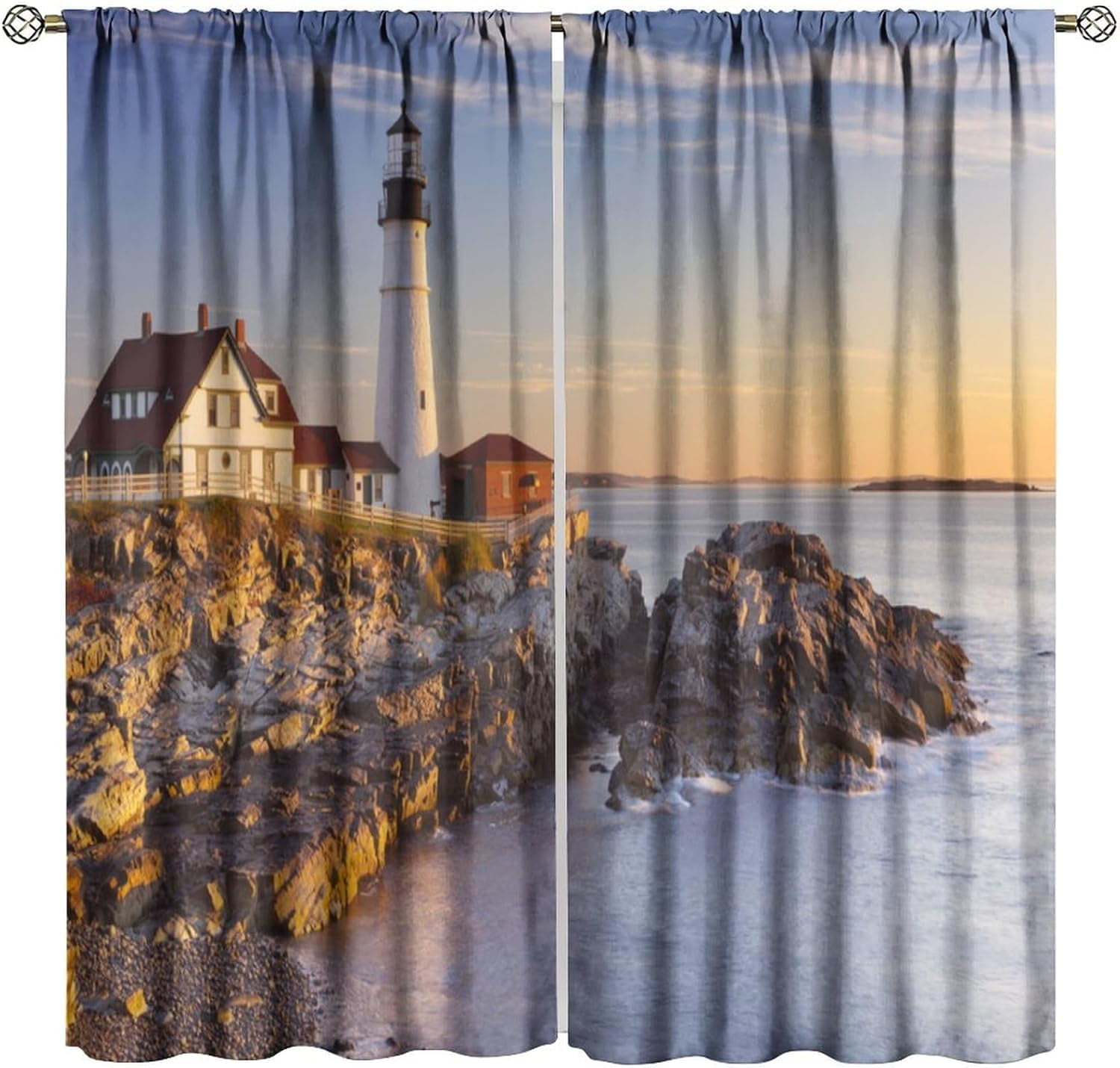 Lighthouse Blackout Curtains Coastal Lighthouse Sunrise Natural Scenery ...