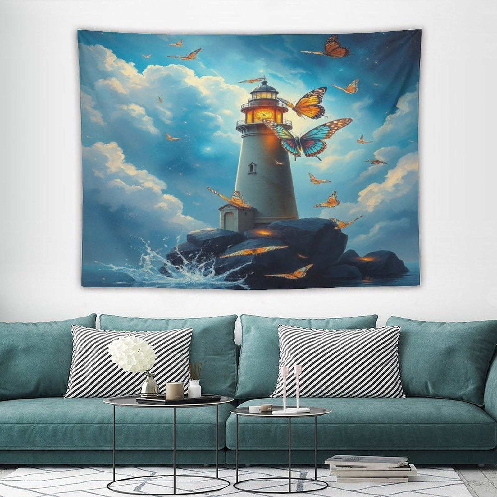 Lighthouse Butterflies Ocean Wall Tapestry Poster Mall Hanging ...