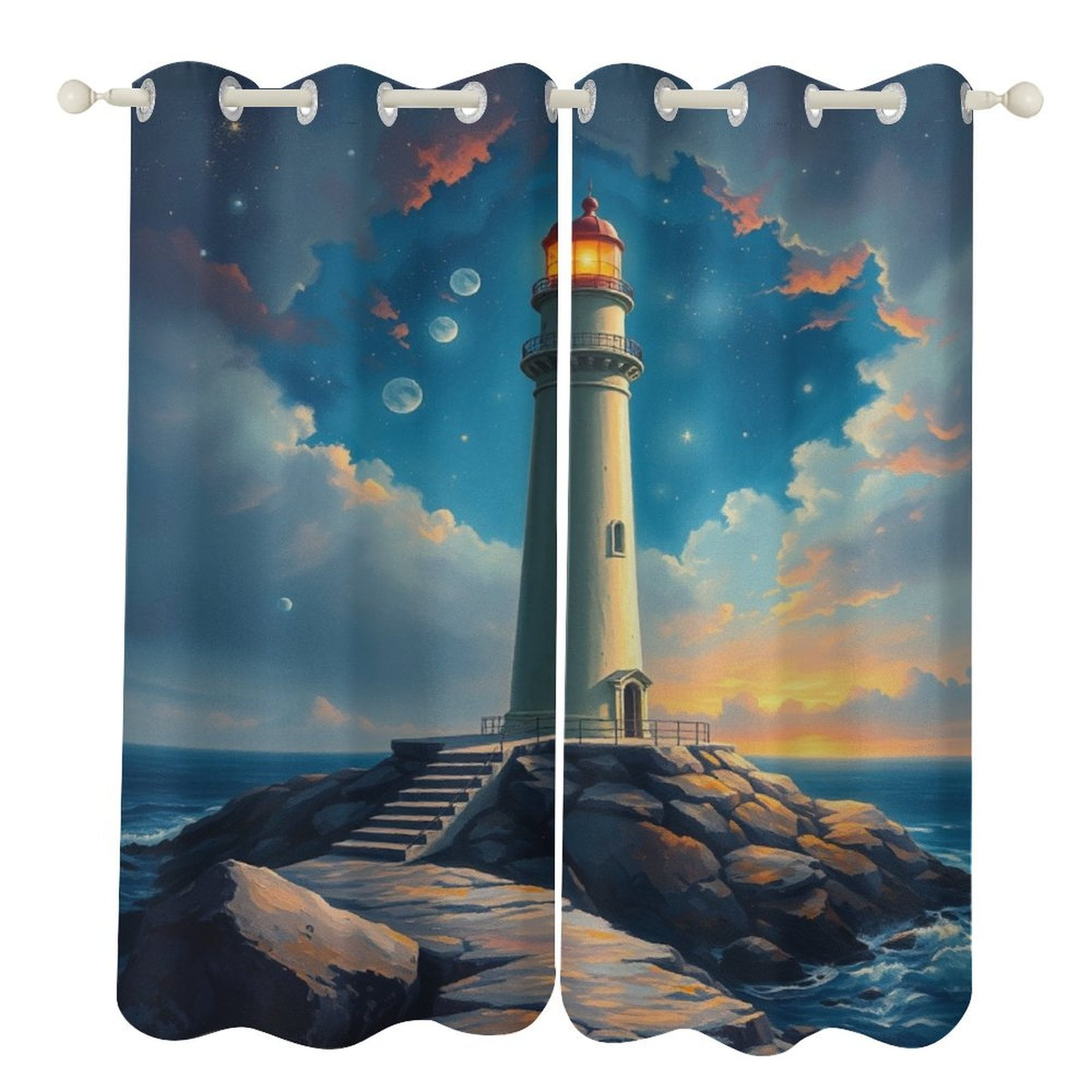 Lighthouse Celestial Sea Curtains for Bedroom Living Room Drapes Kitchen Children's Room Window ...