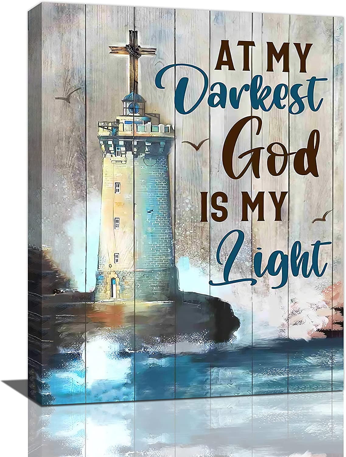 Lighthouse Christian Wall Art Coastal Nautical Theme Pictures Canvas ...