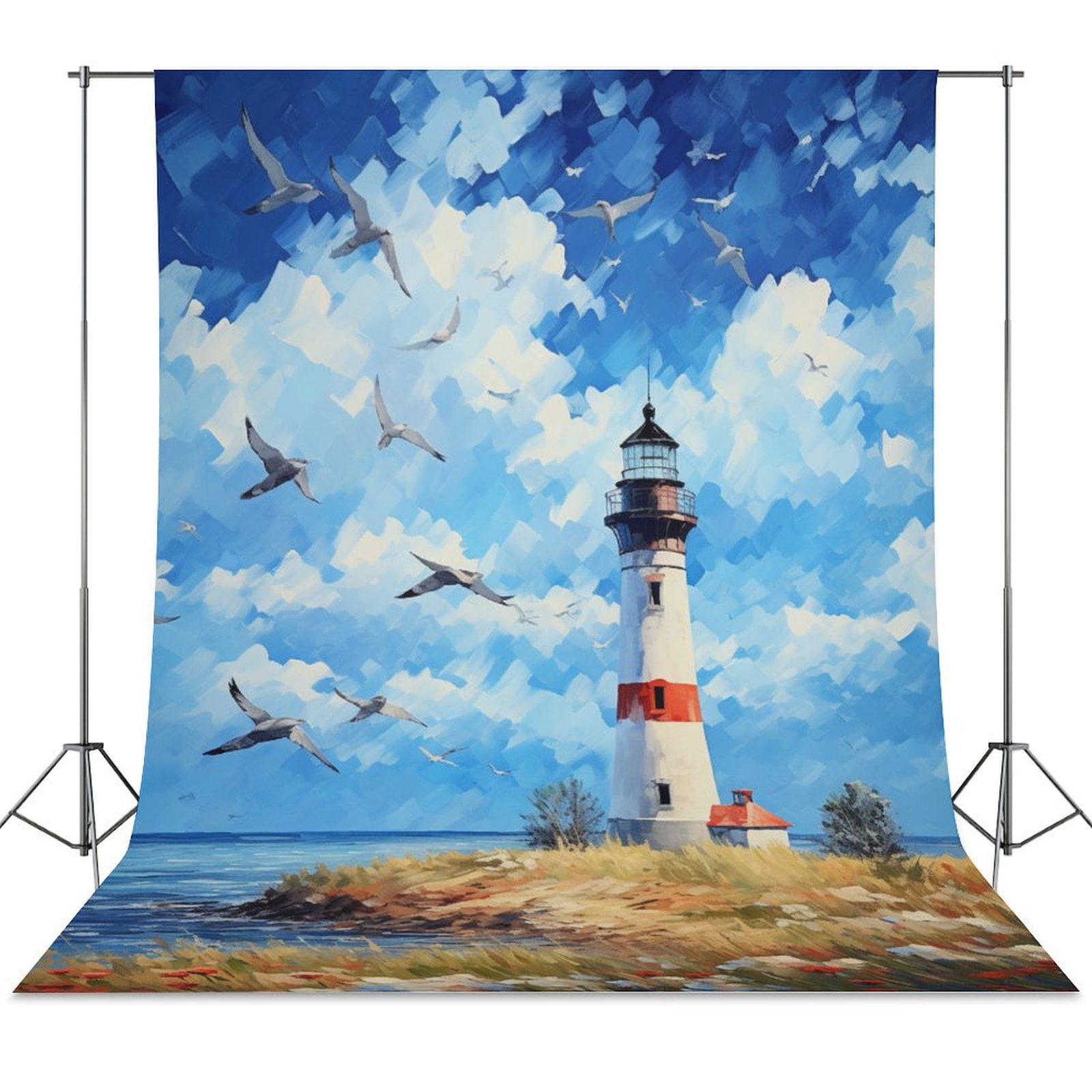 Lighthouse Coast Scenery Spring Wall Backdrop Background Floral ...