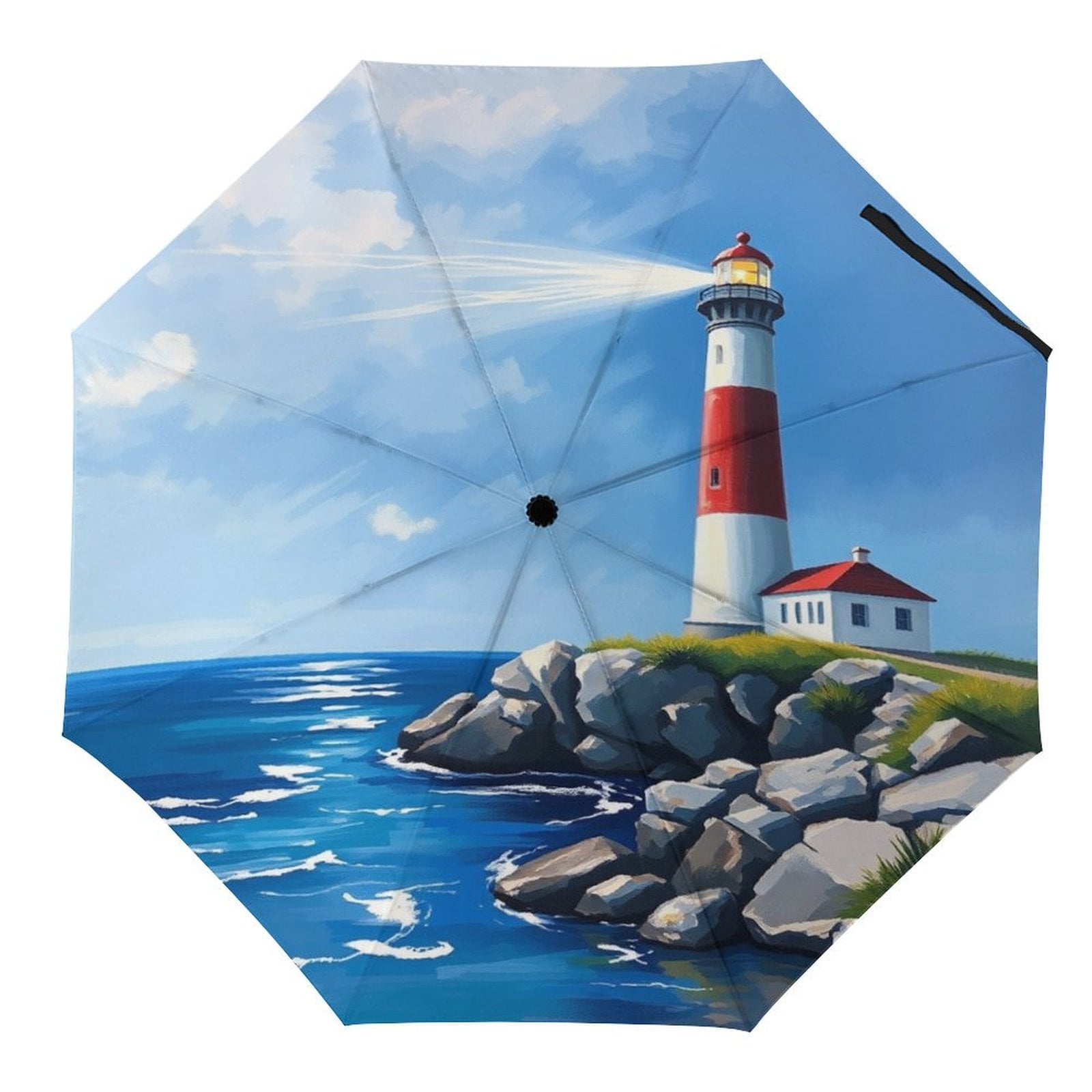 Lighthouse Coastal Scene Sunscreen Parasol Outdoor Convinient Folding ...
