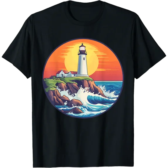 Lighthouse Coastal Seaside T-Shirt - Walmart.com