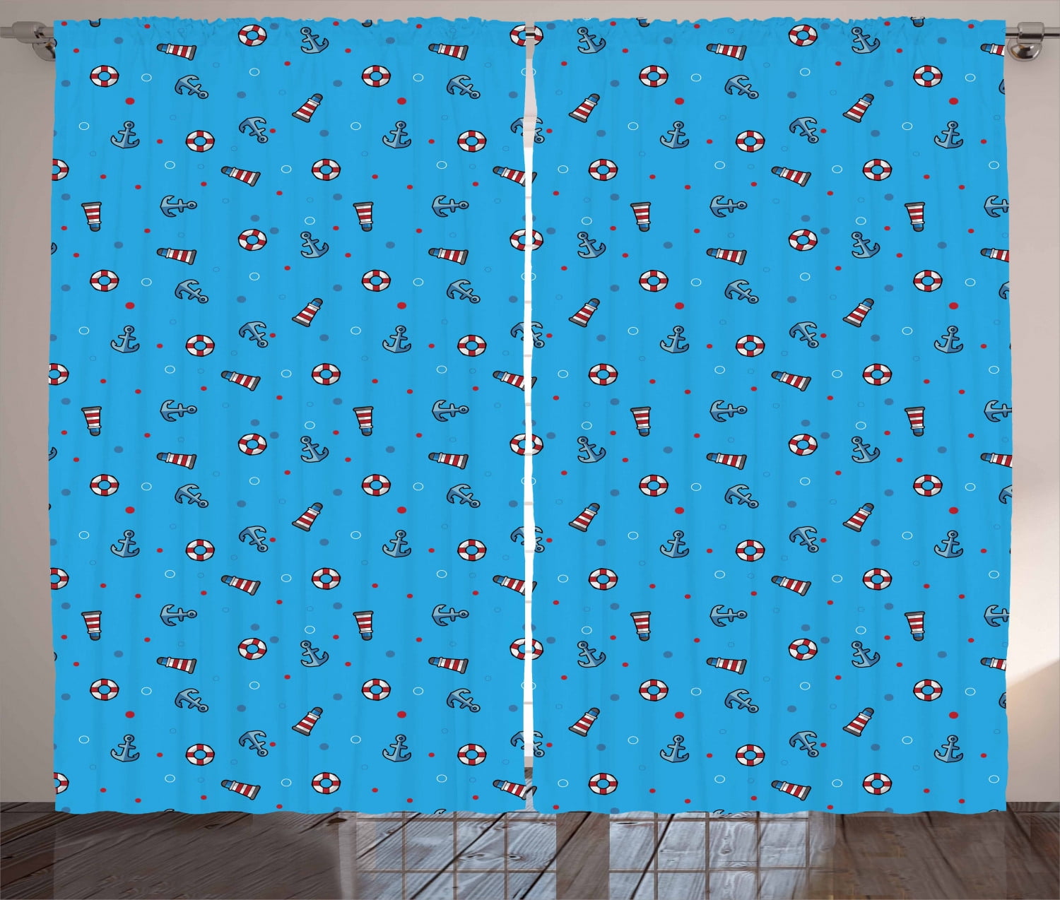 Ambesonne Lighthouse Curtains 2 Panel Set, Polka Dots Marine, 108" x 90 ...