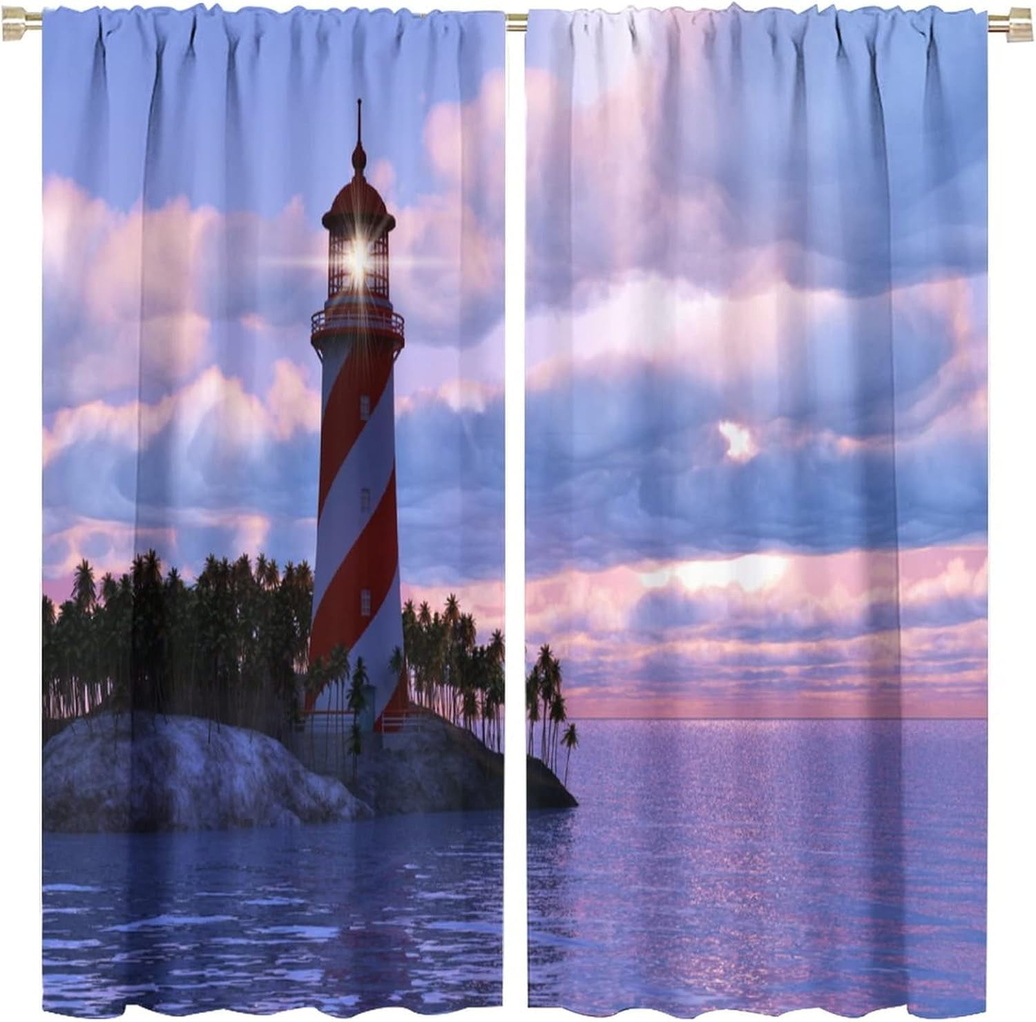 Lighthouse Curtains Ocean Island Lighthouse Tree Cloud Nature Landscape ...