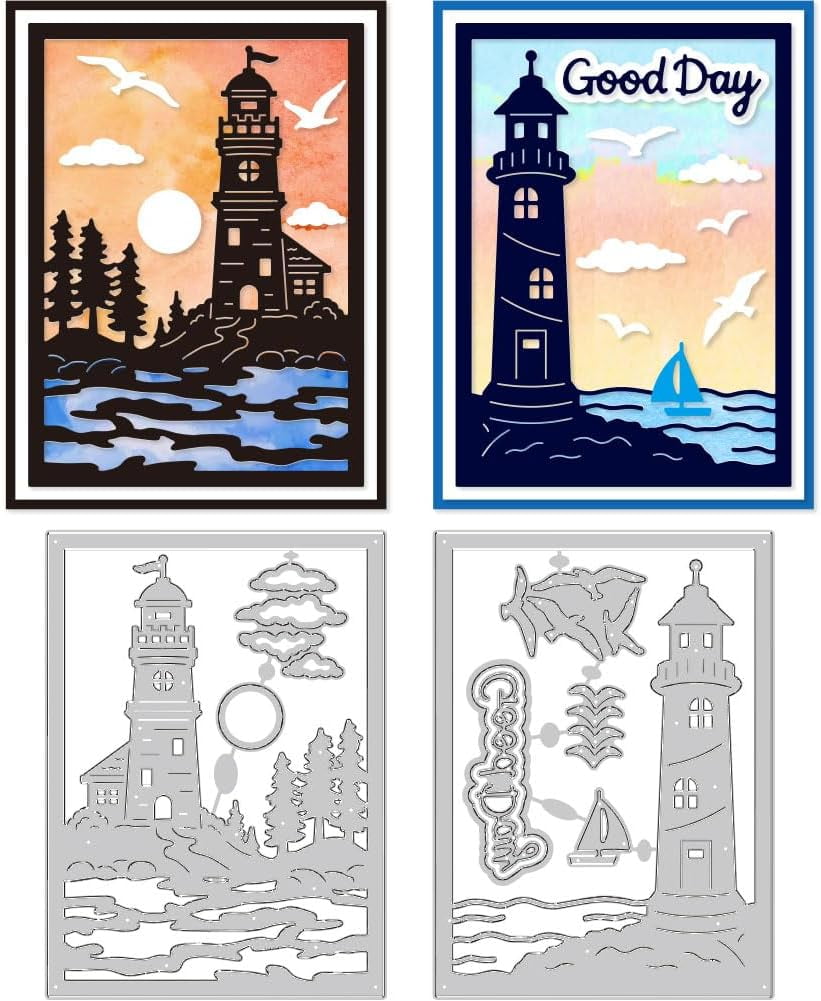 Lighthouse Cutting Dies Card Making Sunset Sea Combination Cut Stencil ...