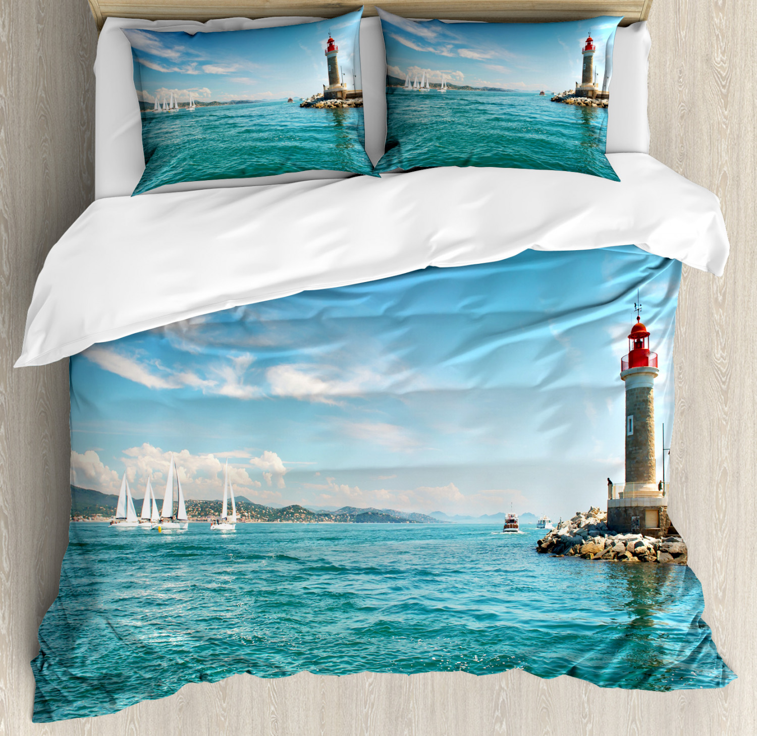 Ambesonne King Size Lighthouse Duvet Set, 3 Piece Bedding with Pillow ...