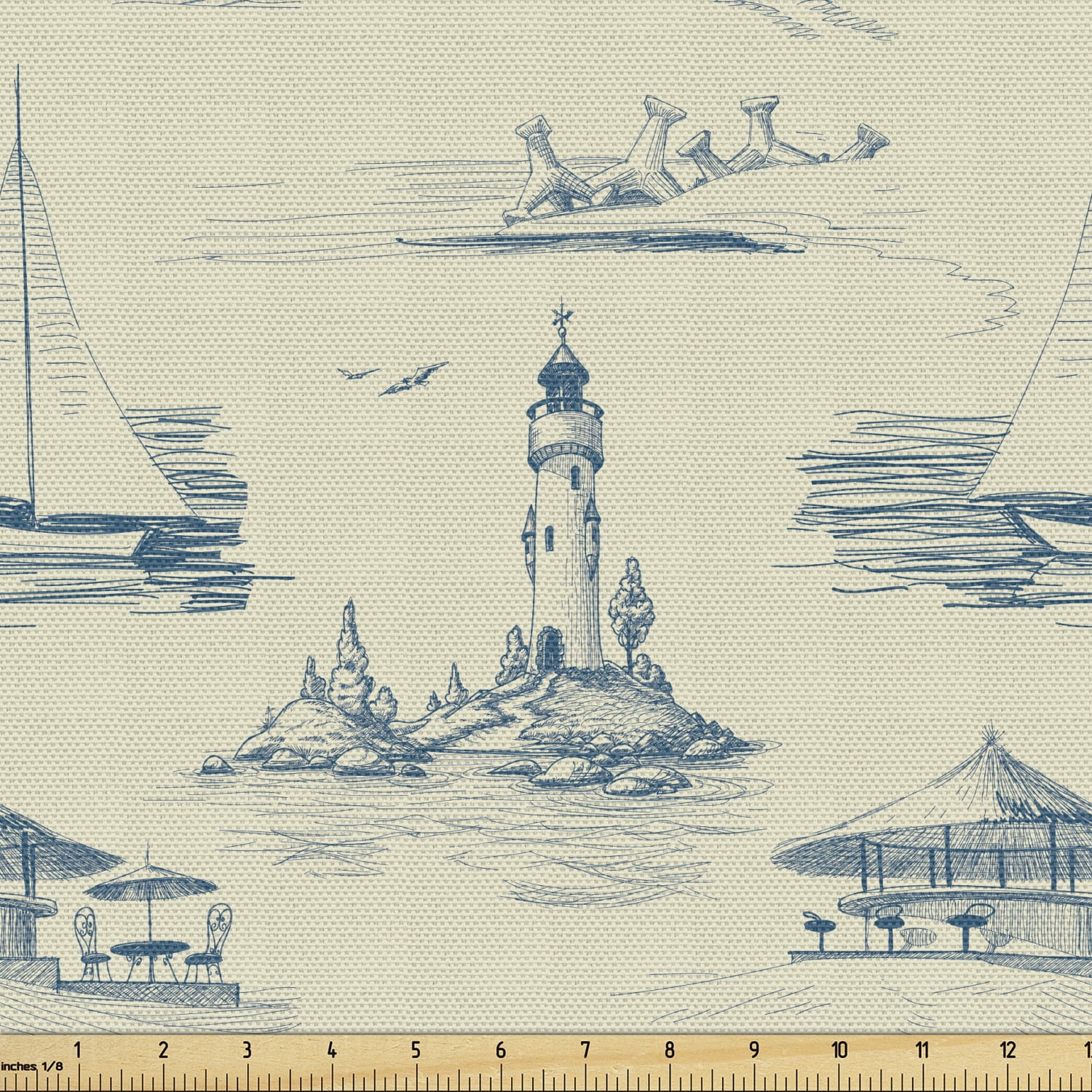 Ambesonne Lighthouse Fabric by the Yard Upholstery, Summertime Lines ...