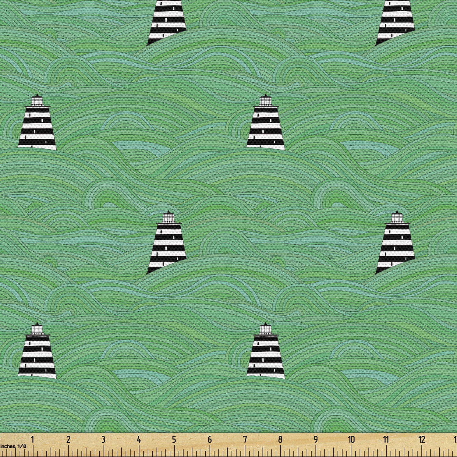 Ambesonne Lighthouse Fabric by the Yard Upholstery, Abstract Wavy ...
