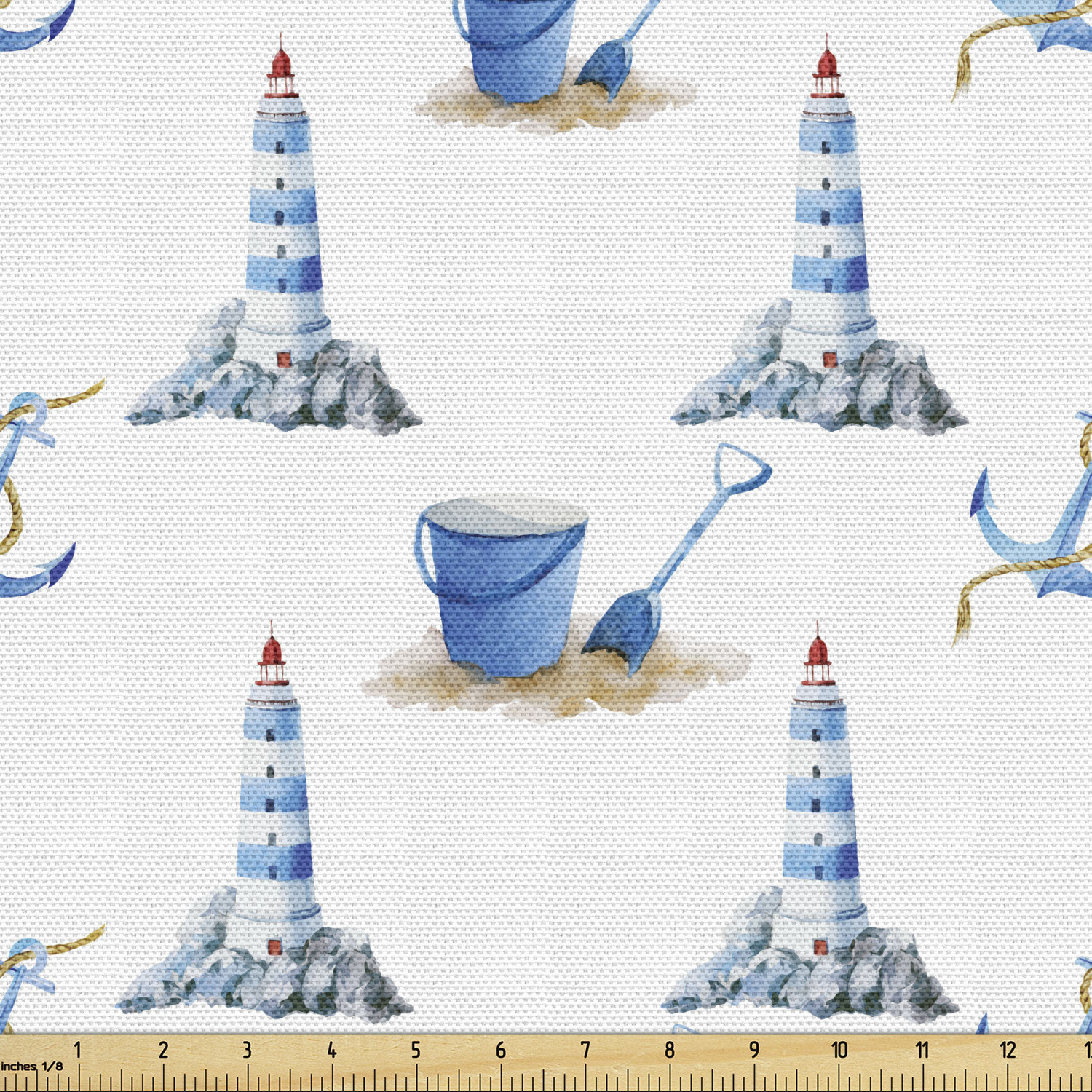 Ambesonne Lighthouse Fabric by the Yard Upholstery, Hand Drawn Beach, 1 ...