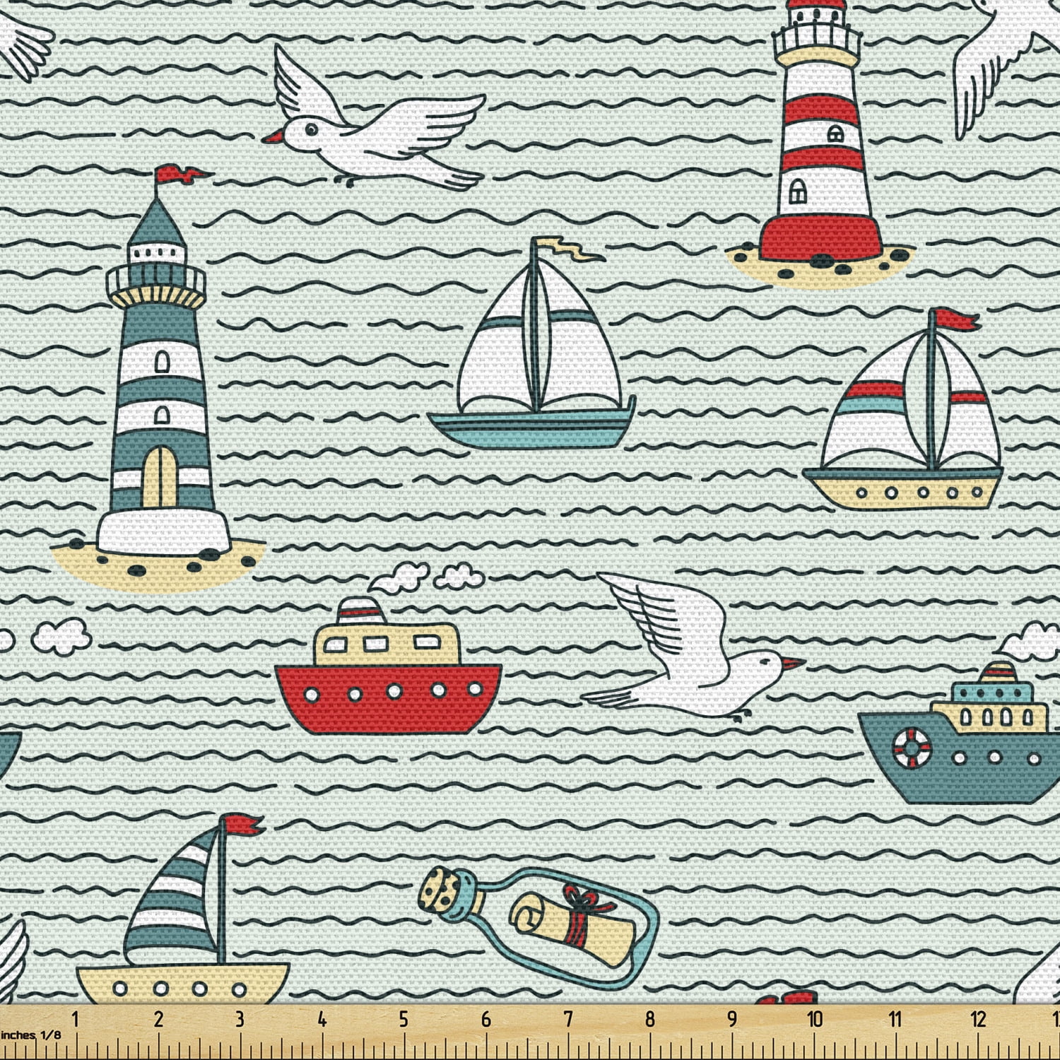 Ambesonne Lighthouse Fabric by the Yard Upholstery, Message Bottle ...
