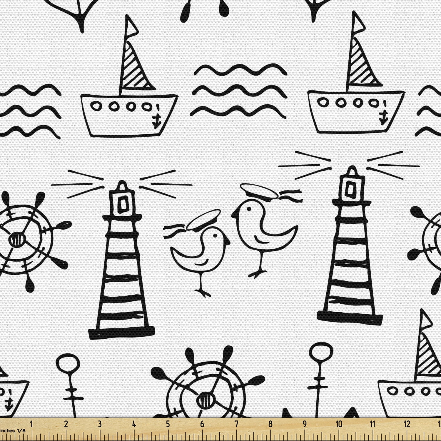 Ambesonne Lighthouse Fabric by the Yard Upholstery, Doodle Nautical ...