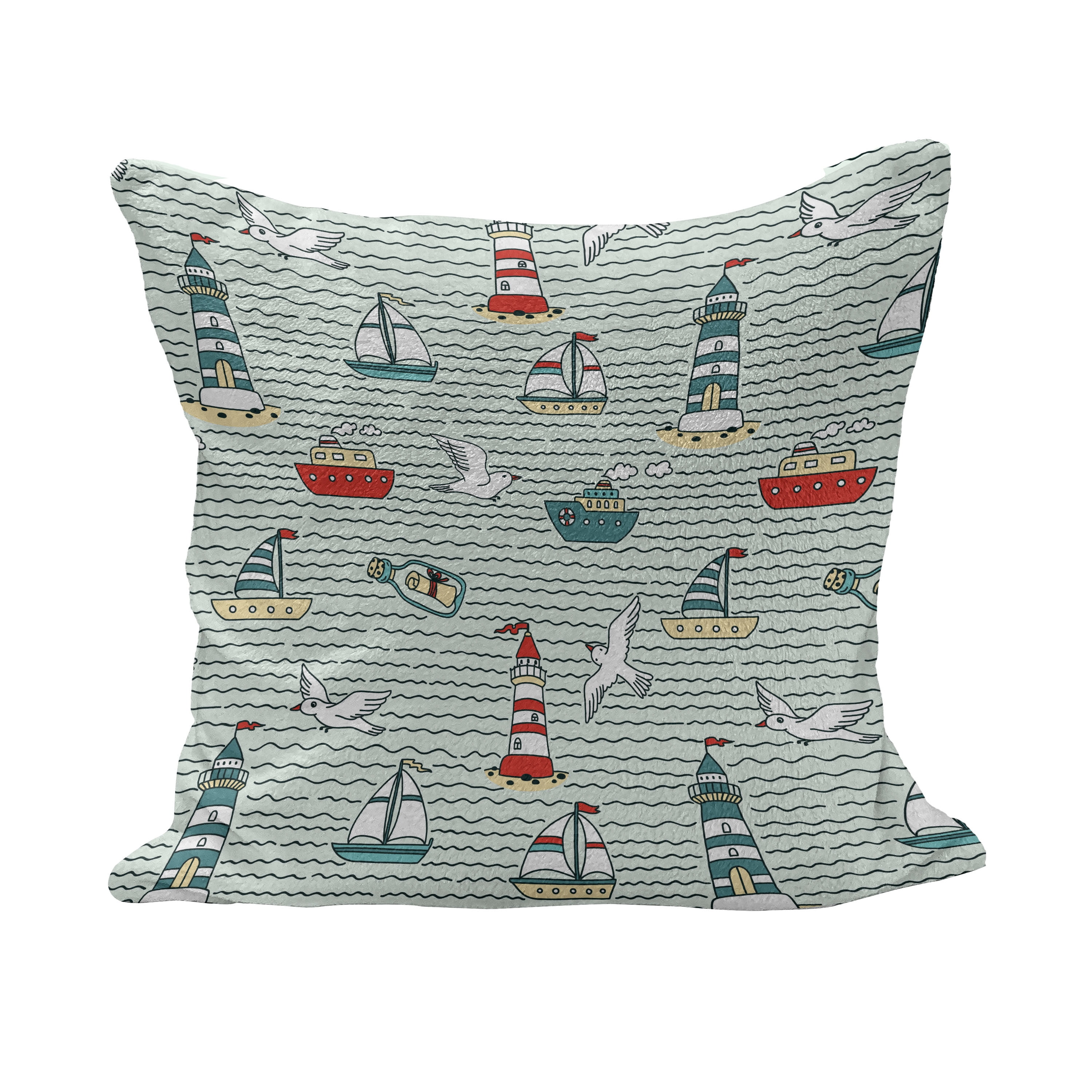 Lighthouse Fluffy Throw Pillow Cushion Cover, Seagulls Lighthouses ...