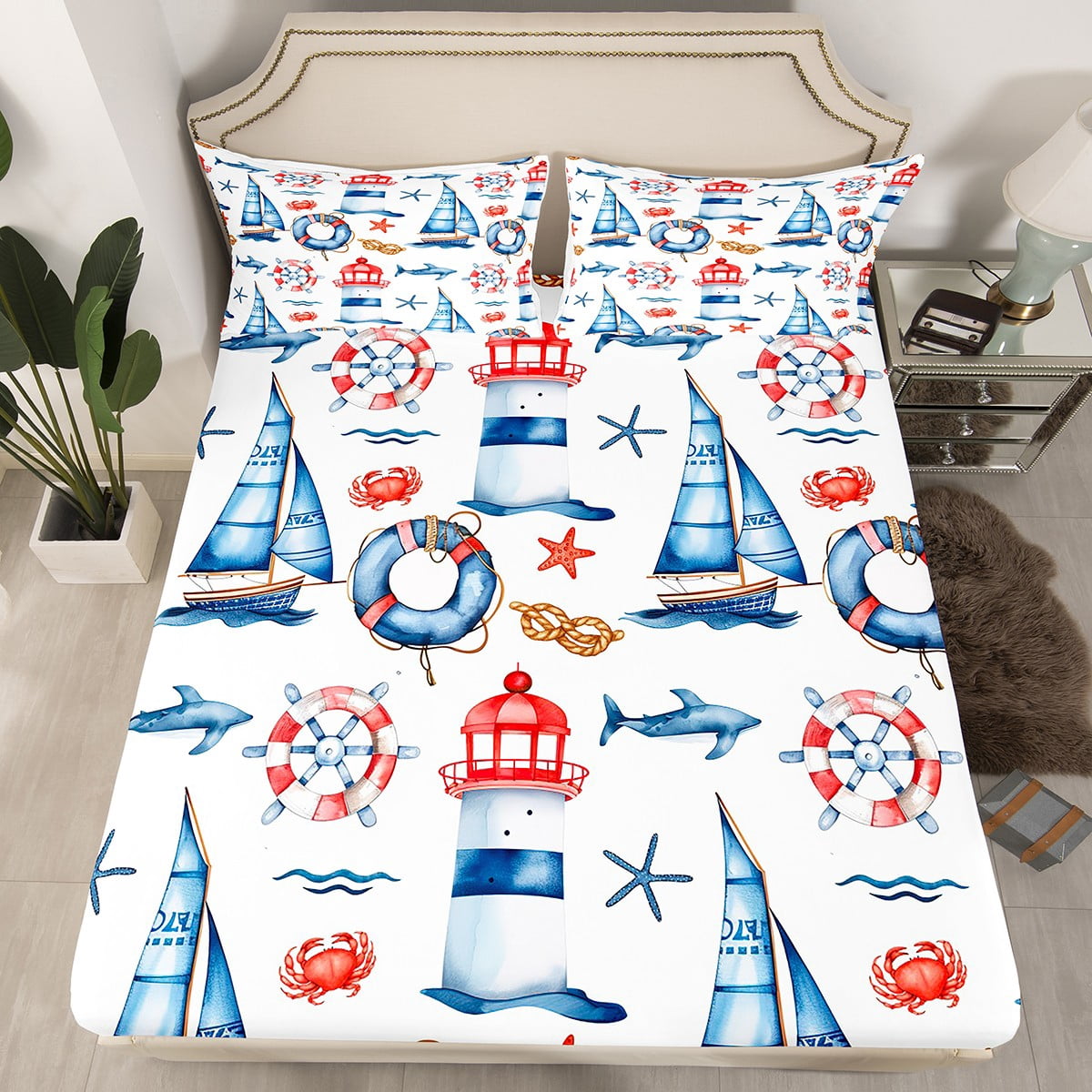 Lighthouse Full Bed Sheets for Boys,Nautical Rope Knot Bedding Set ...