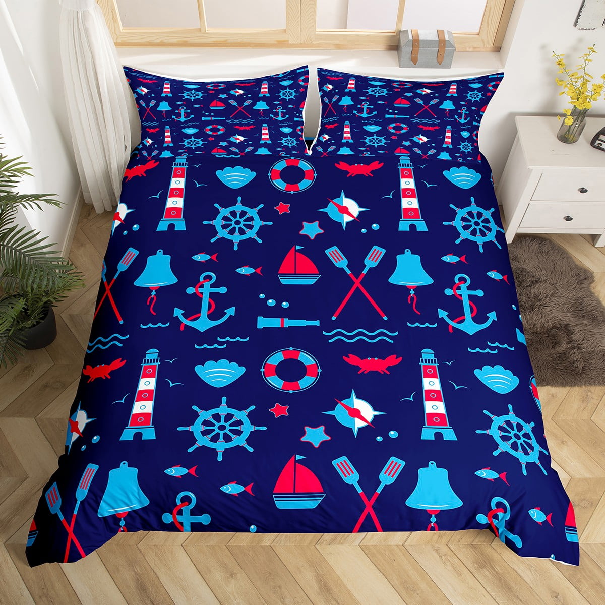 Lighthouse Full Bedding Set ,Lake Paddle Boat Oar Comforter Cover Nautical Boat Anchor Duvet ...