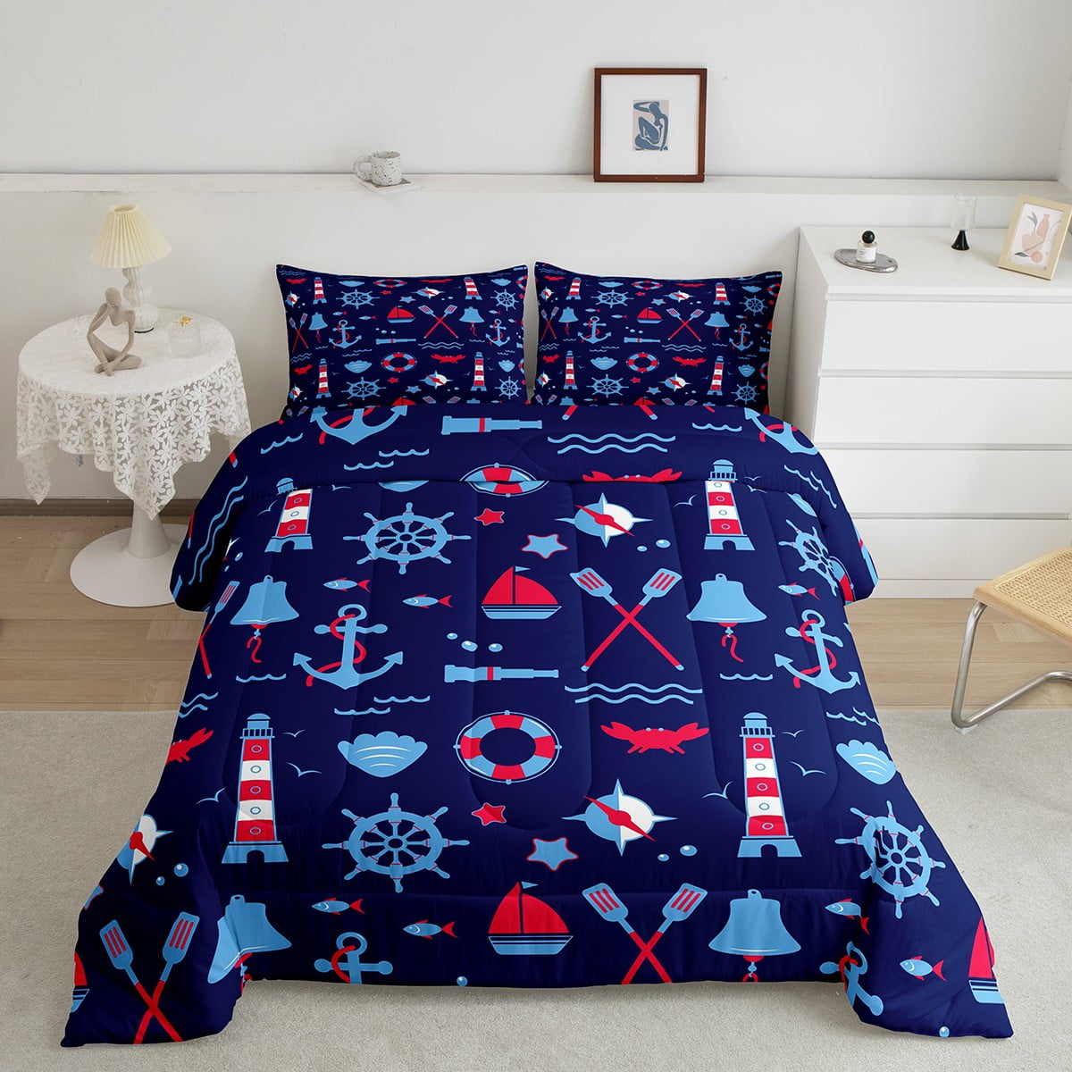 Lighthouse Full Bedding Set ,Lake Paddle Boat Oar Quilt Nautical Boat ...