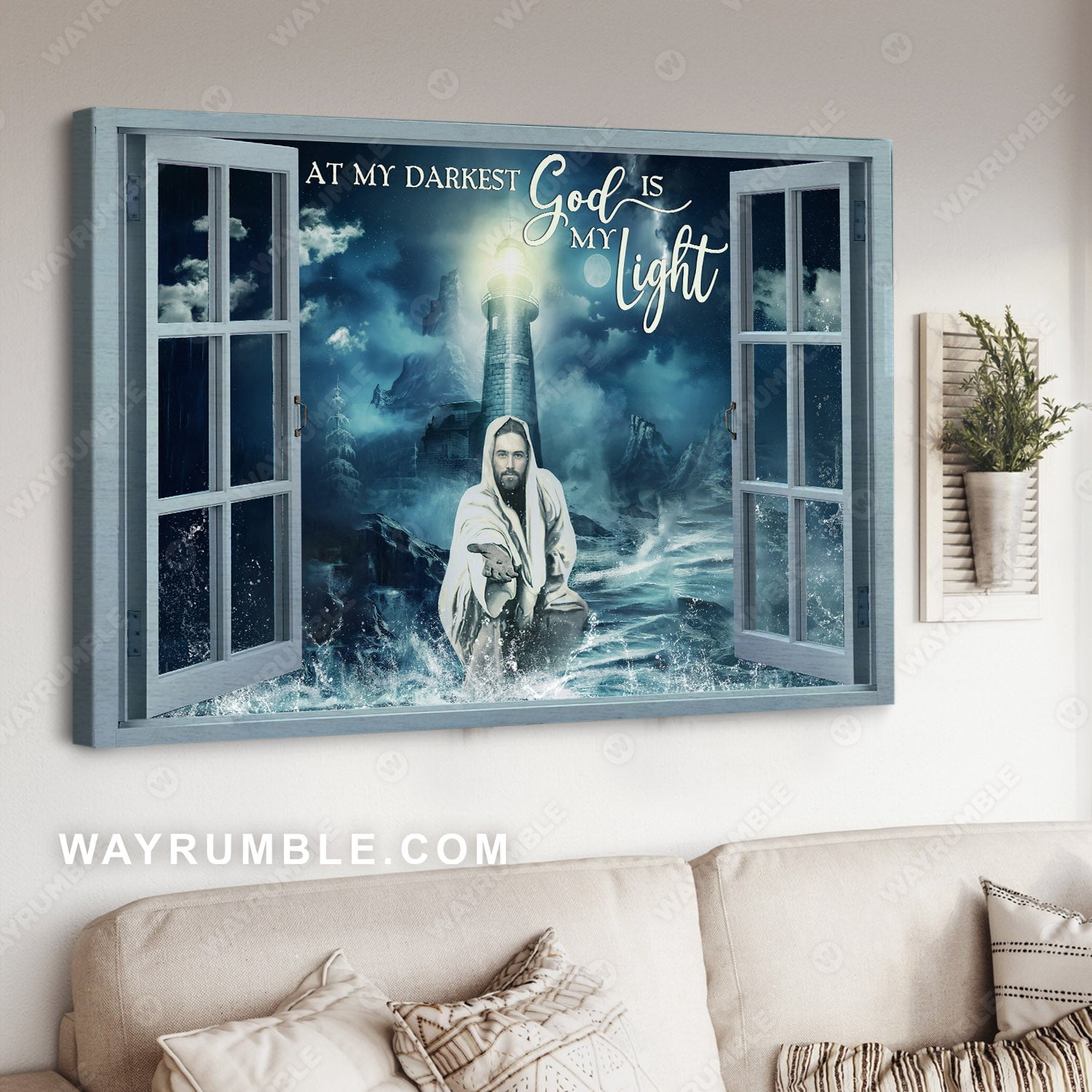 Lighthouse, In the storm, Sea painting, Come to Jesus - Jesus Landscape ...