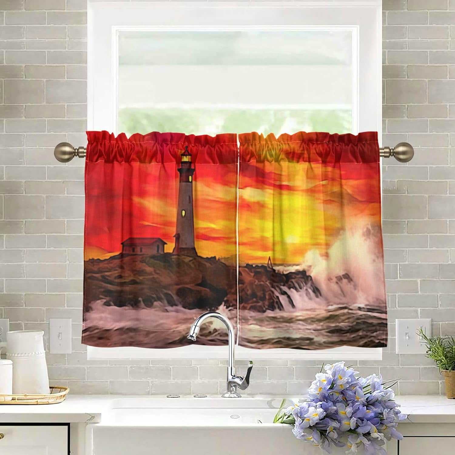 Lighthouse Kitchen Curtains 36 Inch Length Blackout Thermal Insulating ...