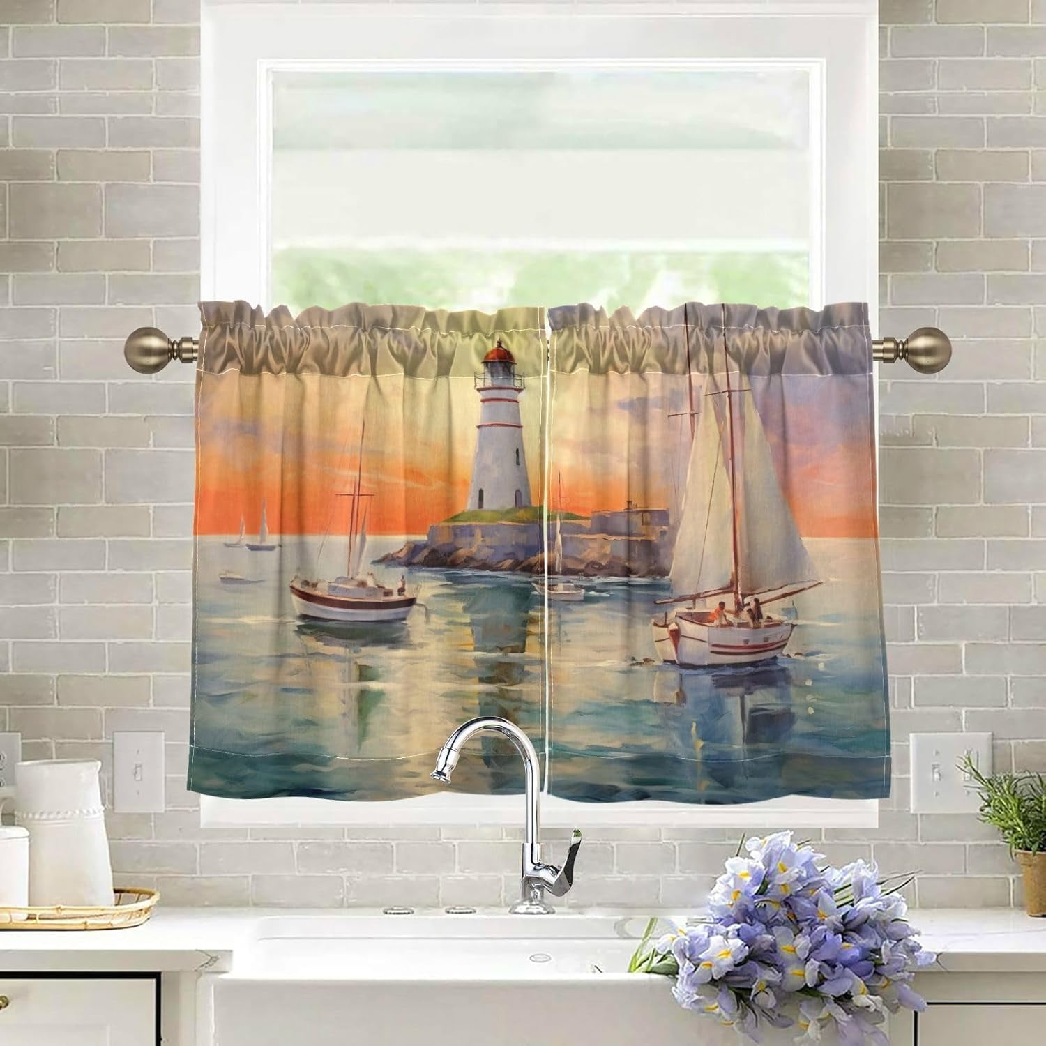 Lighthouse Kitchen Curtains 36 Inch Length Blackout Thermal Insulating ...