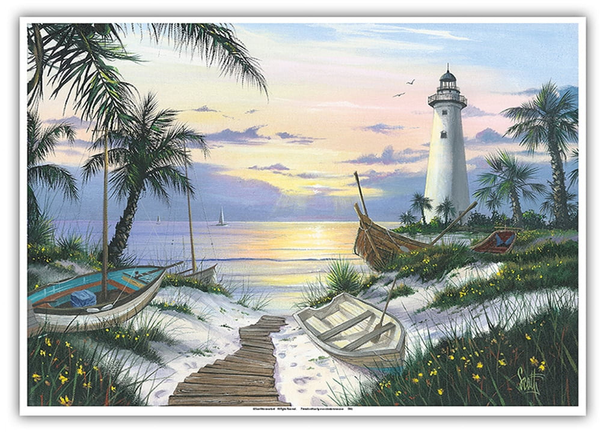 Lighthouse Landing - Serene Sunset - From an Original Color Painting by ...
