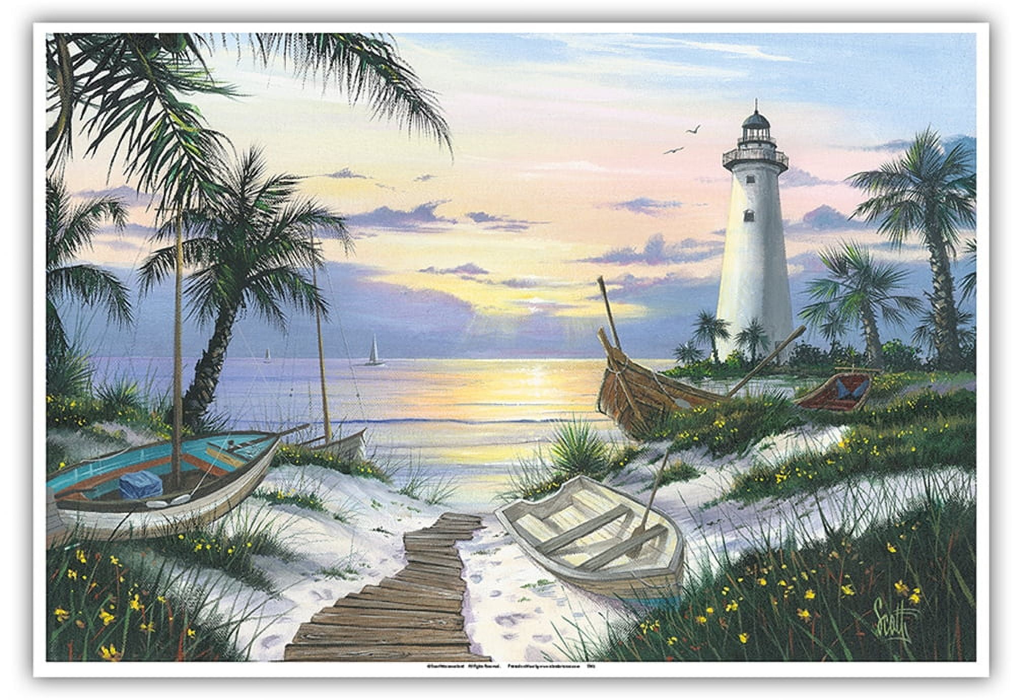 Lighthouse Landing - Serene Sunset - From an Original Color Painting by ...
