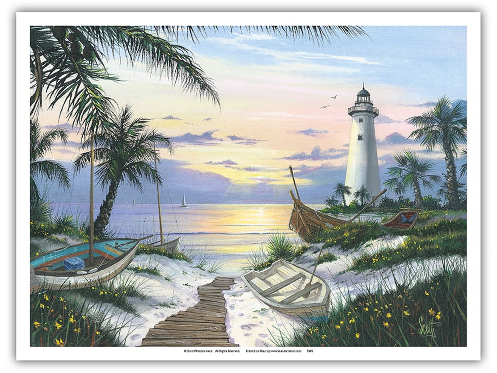 Lighthouse Landing - Serene Sunset - From an Original Color Painting by ...
