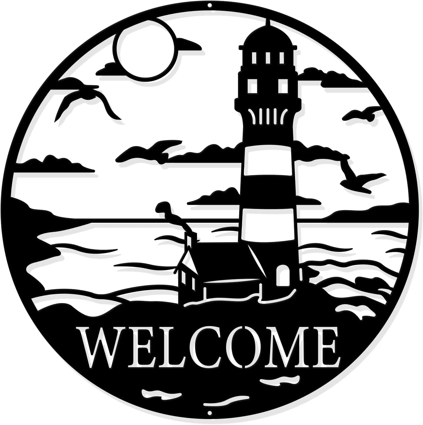 Lighthouse Metal Wall Art Decor 11.8" Welcome Sign Wall Hanging Decor ...