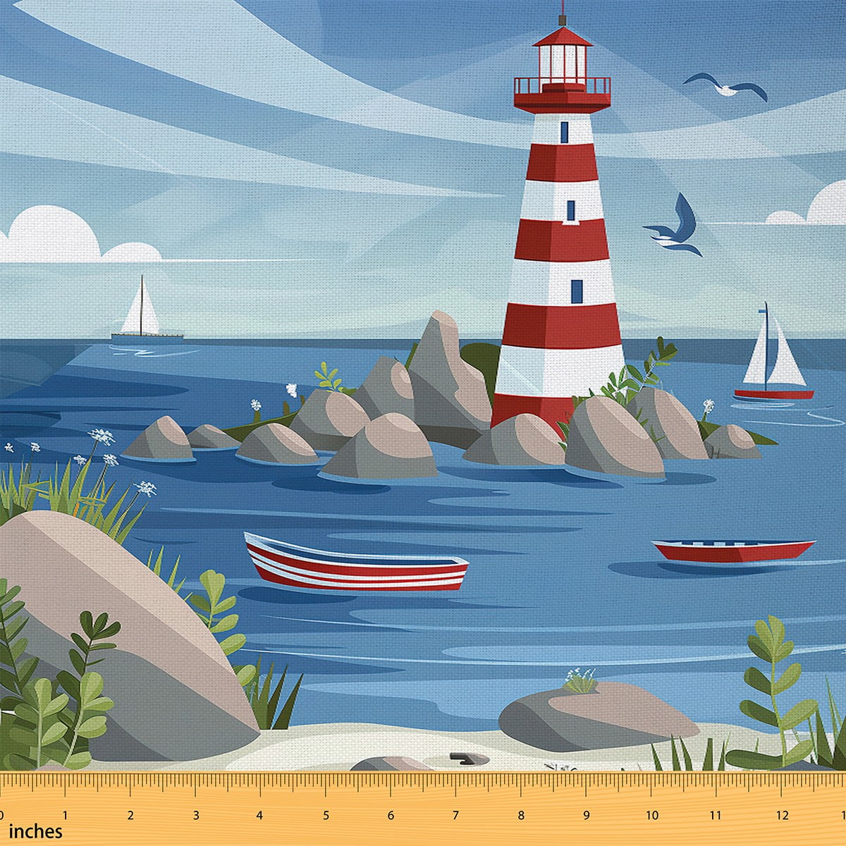 Lighthouse Nautical Upholstery Fabric for Chairs Sofa,Seagull ...