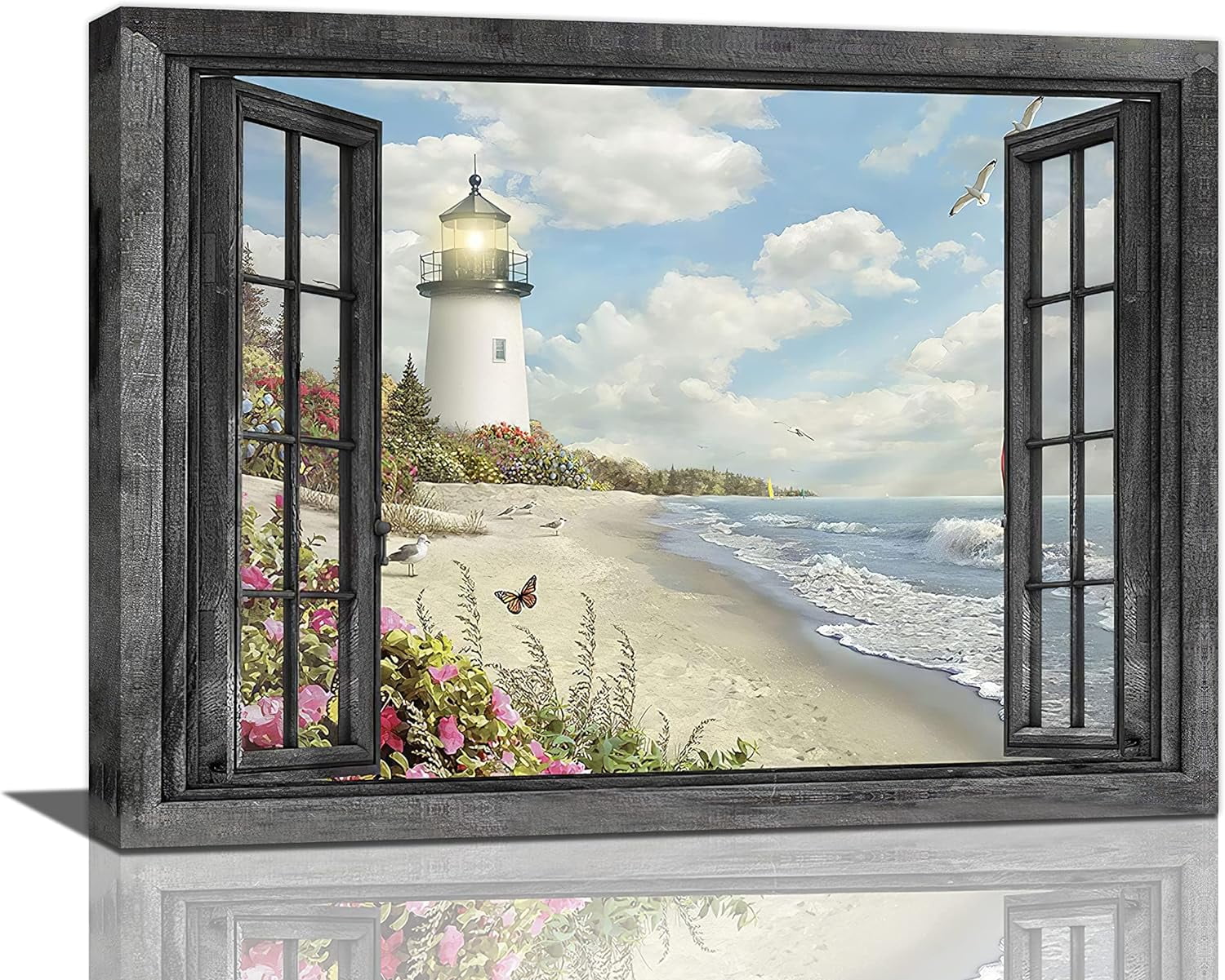 Lighthouse Nautical Wall Art Coastal Beach Pictures Canvas Prints Ocean ...