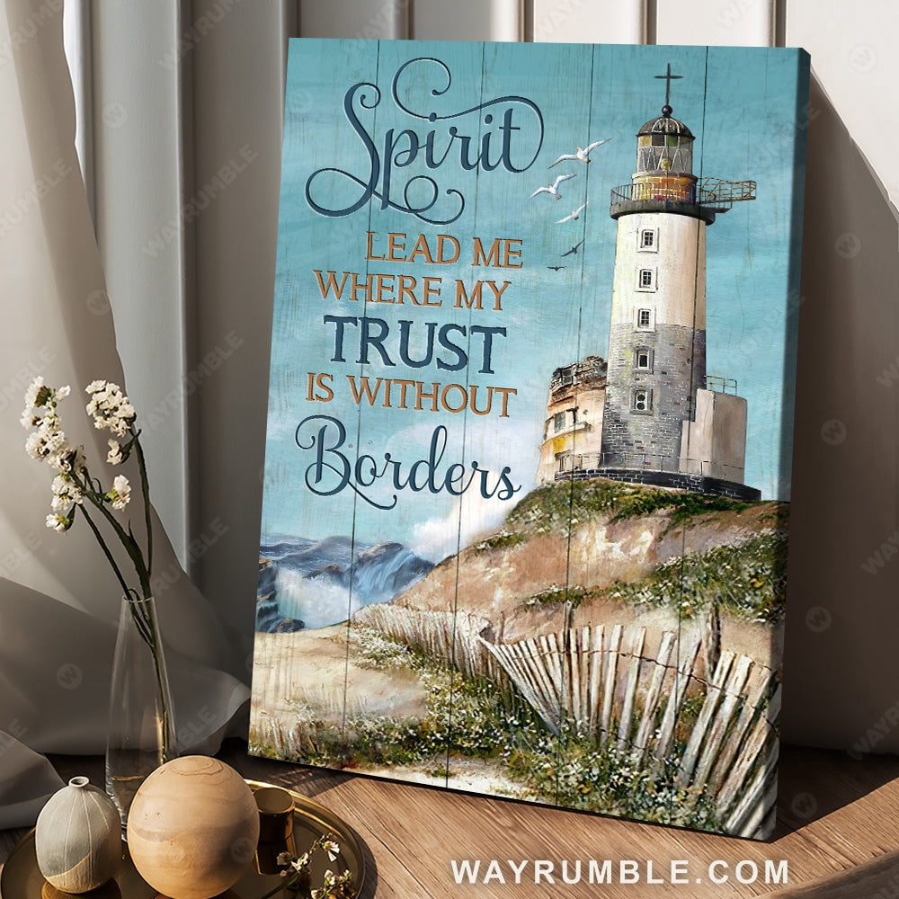 Lighthouse Painting, Blue Sky, Seagull, Spirit Lead Me Where My Trust ...