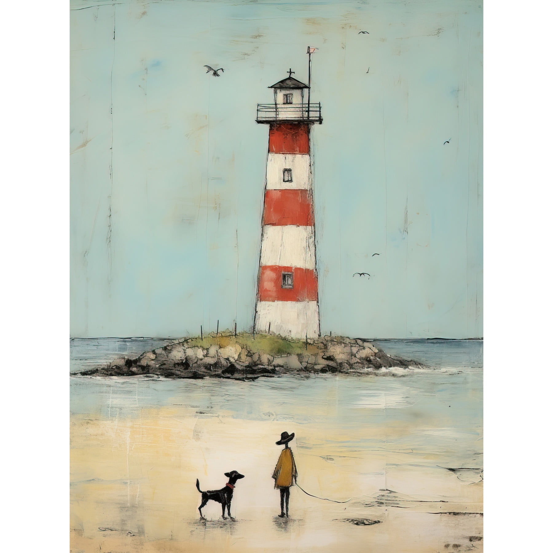 Lighthouse Pastel Colour Painting Bathroom Artwork Red Blue Ochre Boy ...