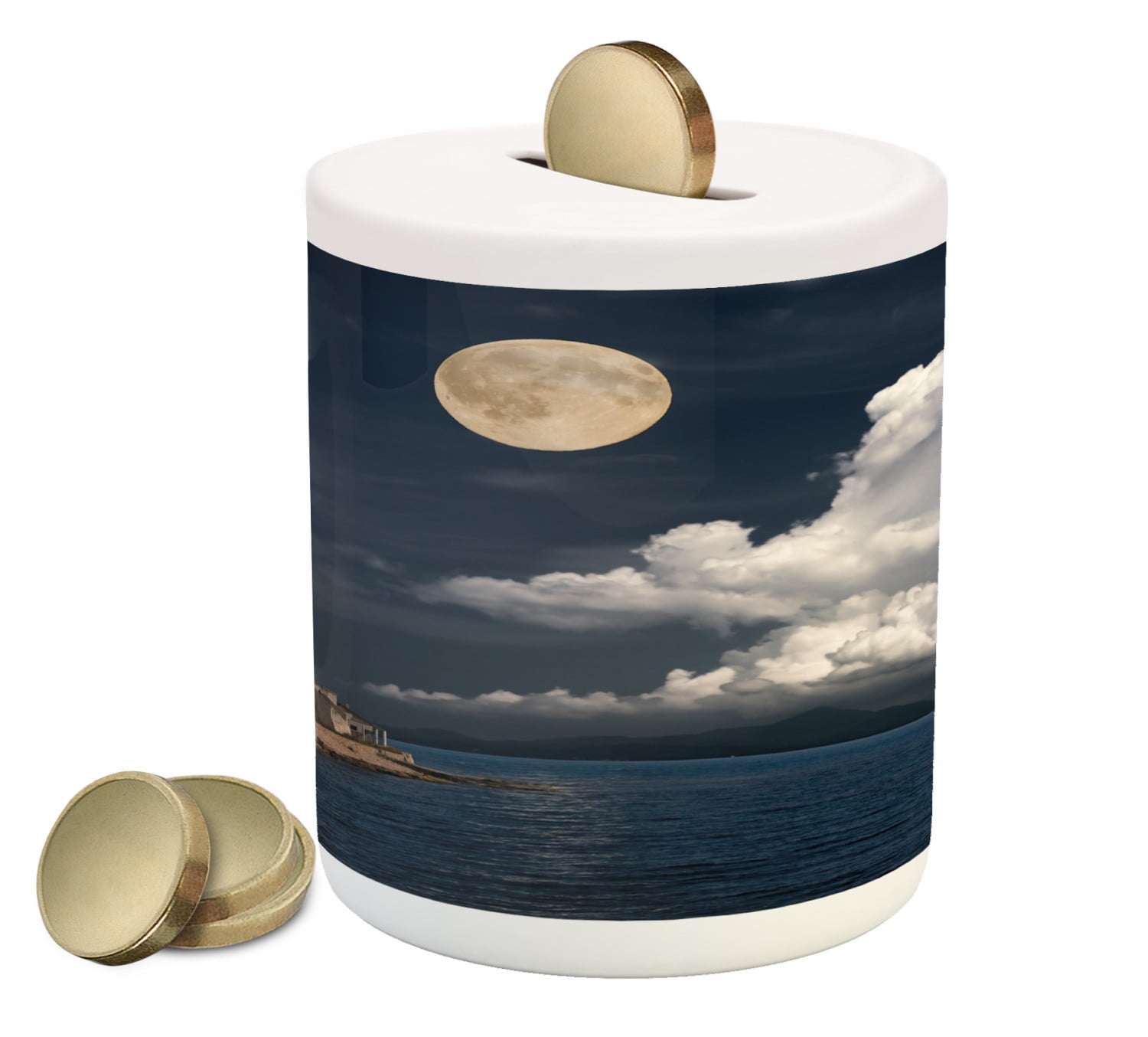 Lighthouse Piggy Bank, Lighthouse Moonlight Island Large Clouds Sea ...