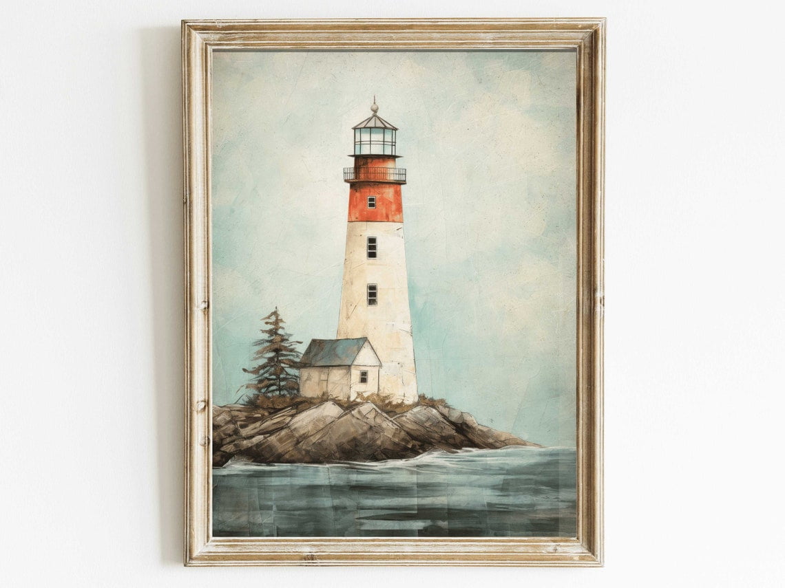 Lighthouse Print, Nautical Wall Art, Sea Wall Decor, Vintage Art Print ...