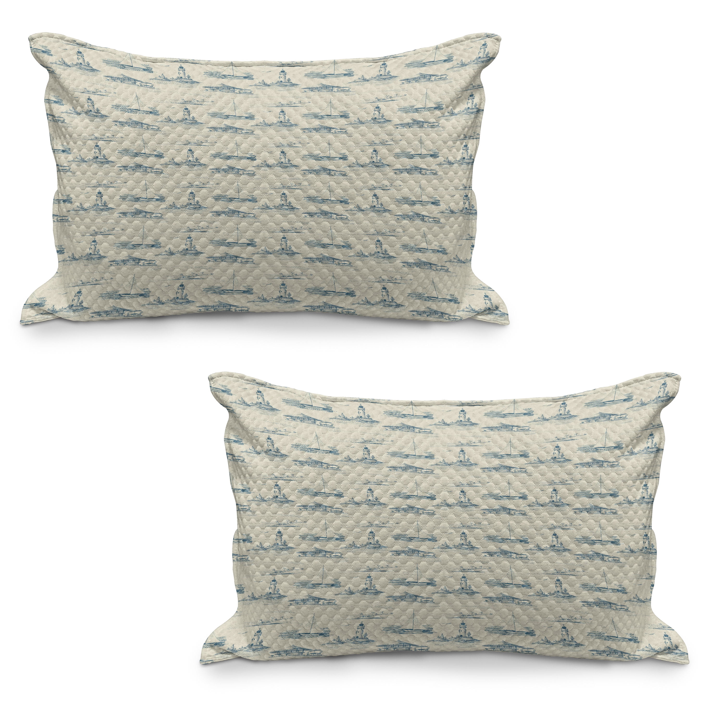Lighthouse Quilted Pillowcover Set of 2, Skecth Style Beach Pattern Summertime Illustration on a ...