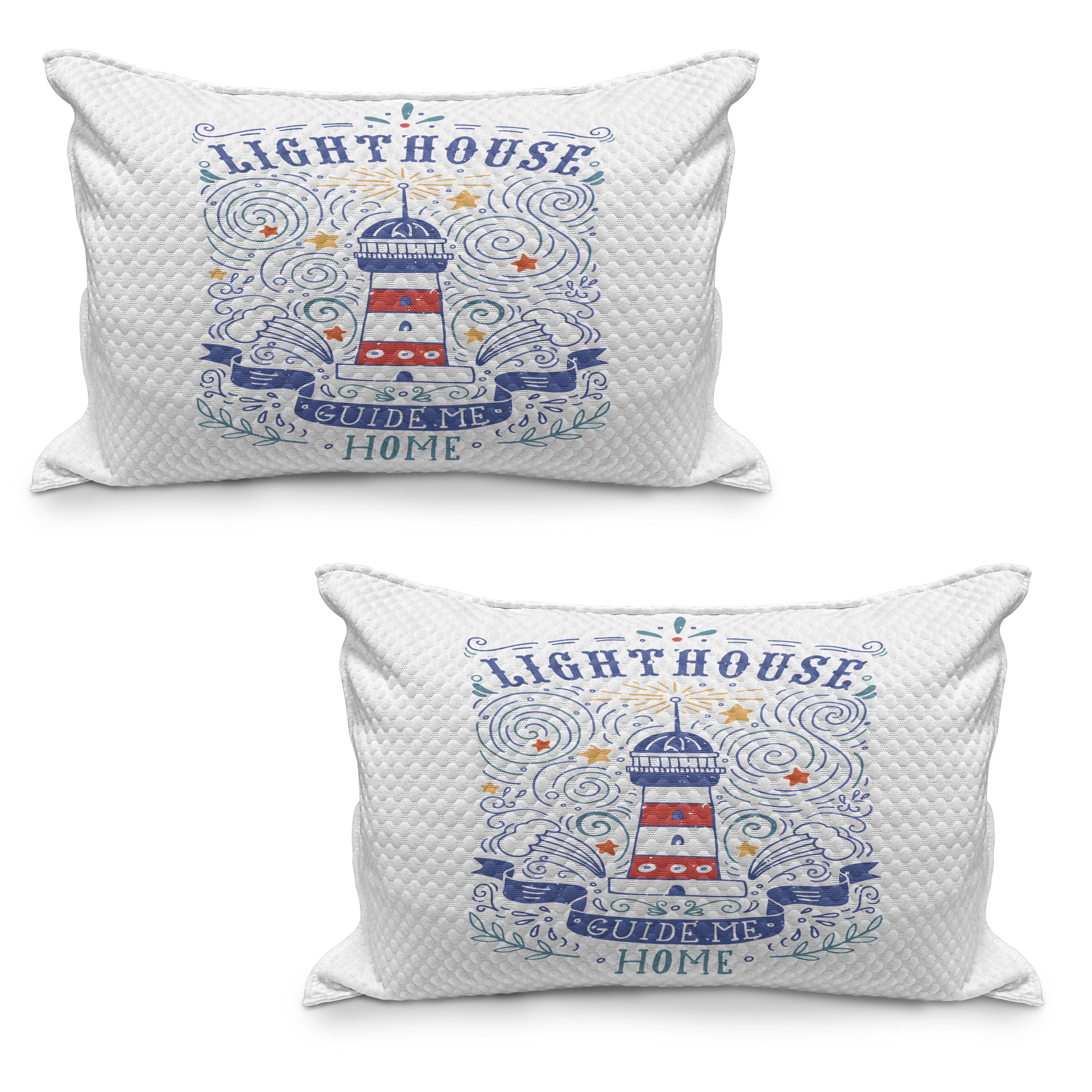 Lighthouse Quilted Pillowcover Set of 2, Vintage Hand-Drawn Lighthouse ...