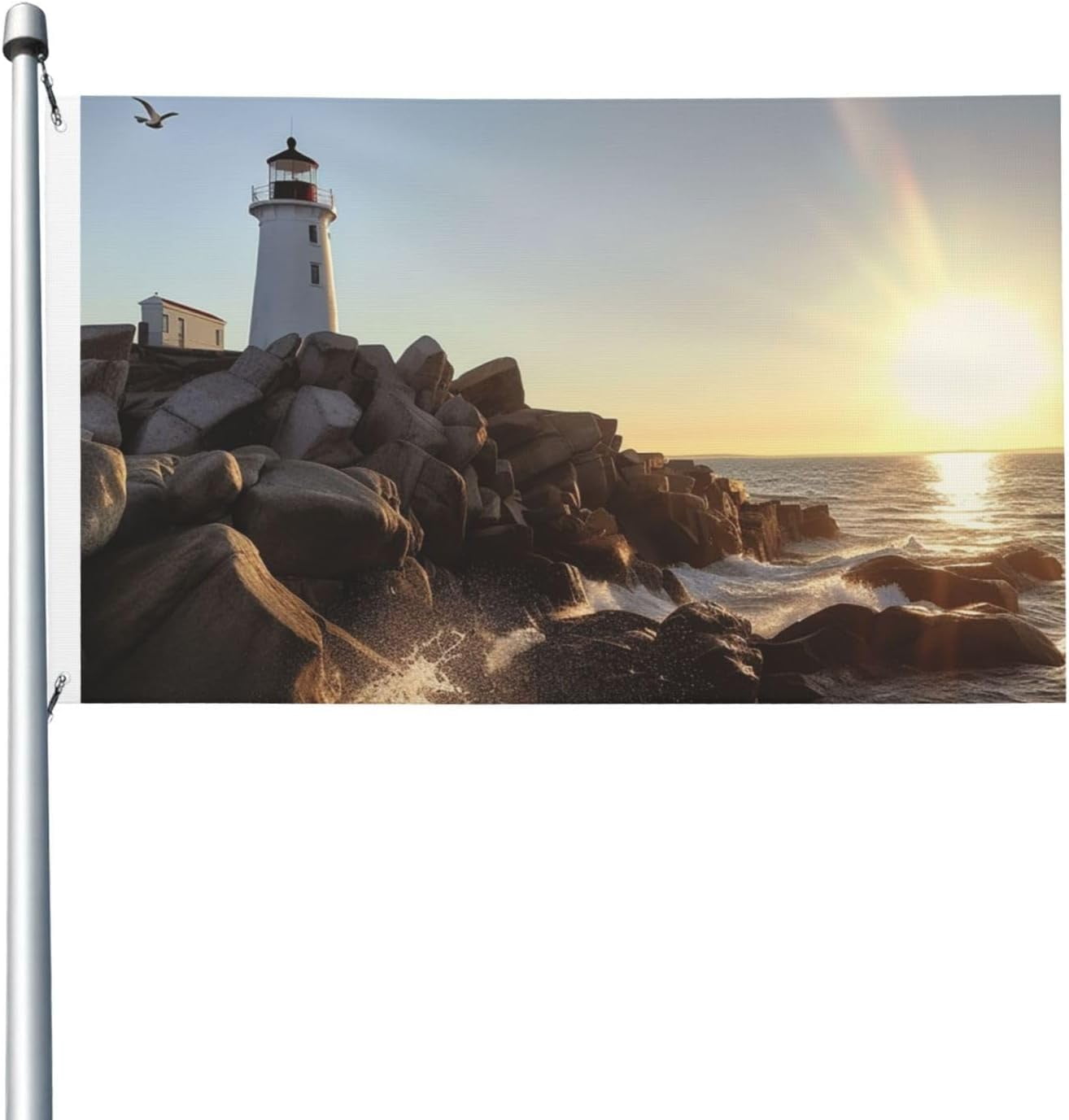 Lighthouse Rocks Seaside Flag 3x5 ft Flags for Outside Funny Banner ...