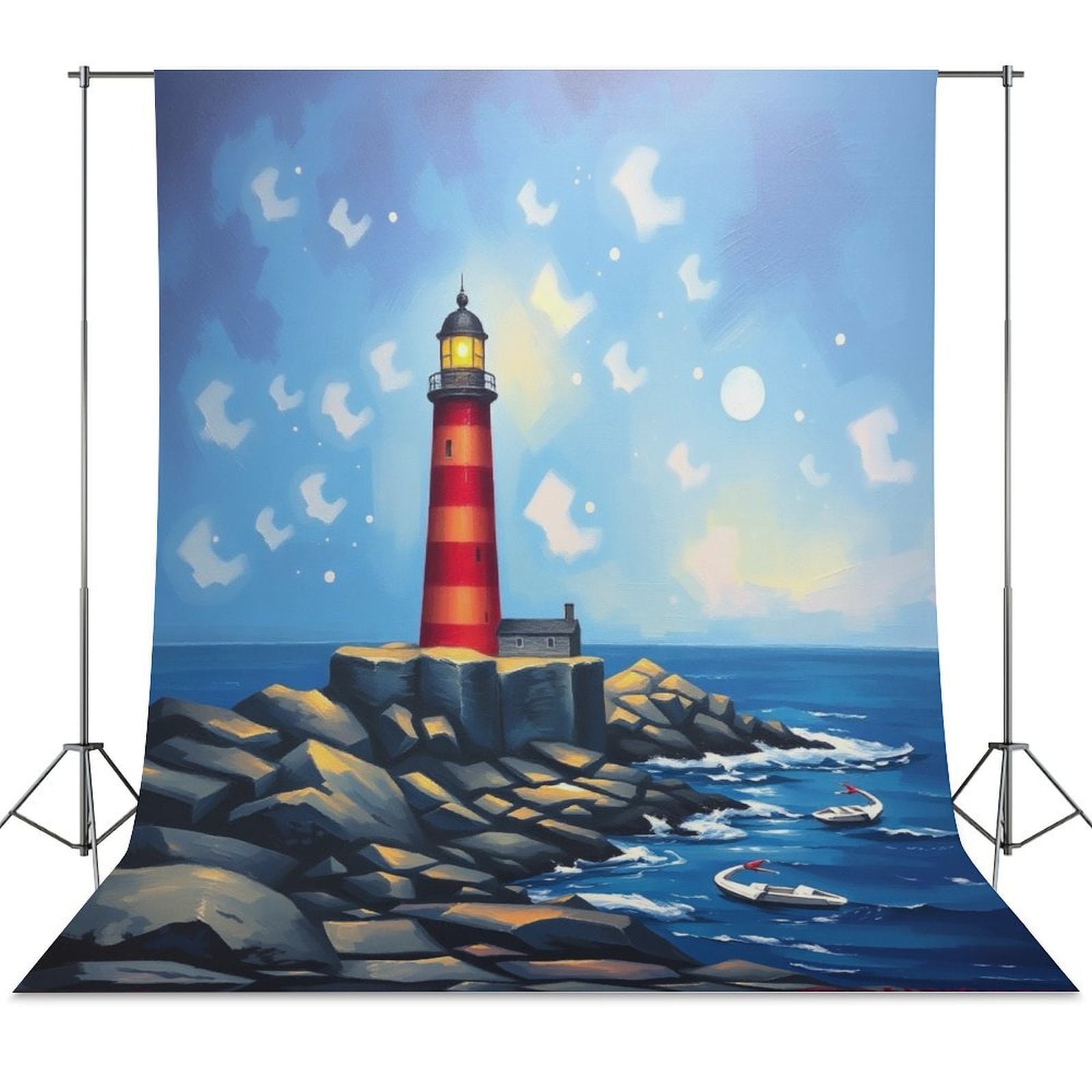 Lighthouse Rocky Coast Boats Party Backdrop Birthday Decoration ...