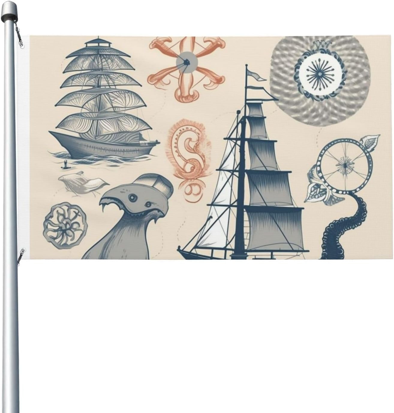 Lighthouse Sailboat Fish Shells Octopus Flag 4x6 ft Flags for Outside ...