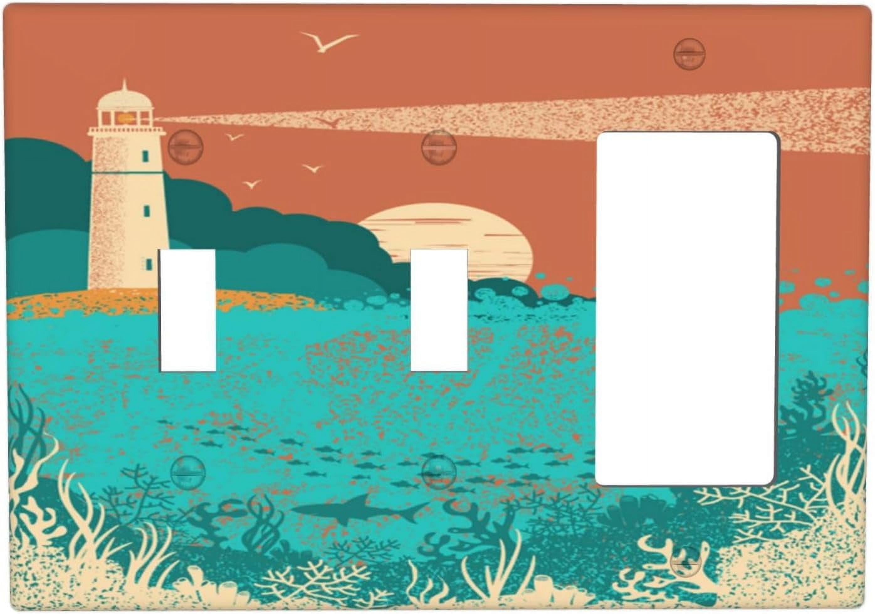 Lighthouse Sea Coral fishery Sunrise Cartoon Decora Outlet 3 Gang Wall ...