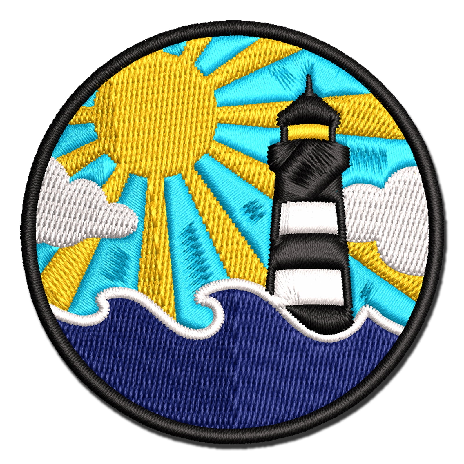 Lighthouse Sea Ocean Waves Applique Multi-Color Embroidered Hook & Loop ...