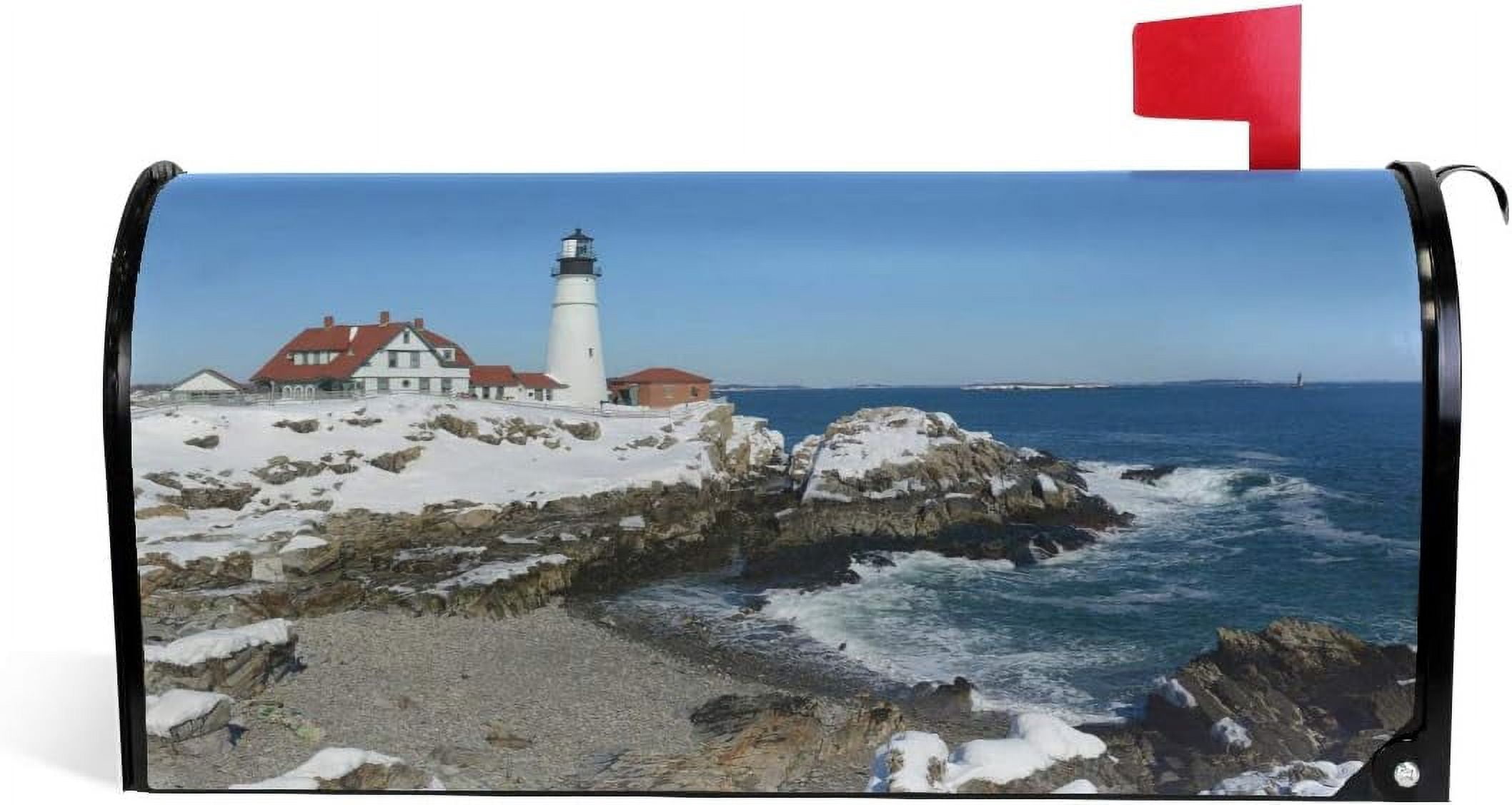 Lighthouse Sea Snow Life Decor On Rocks and Blue Sky Historical Marine ...